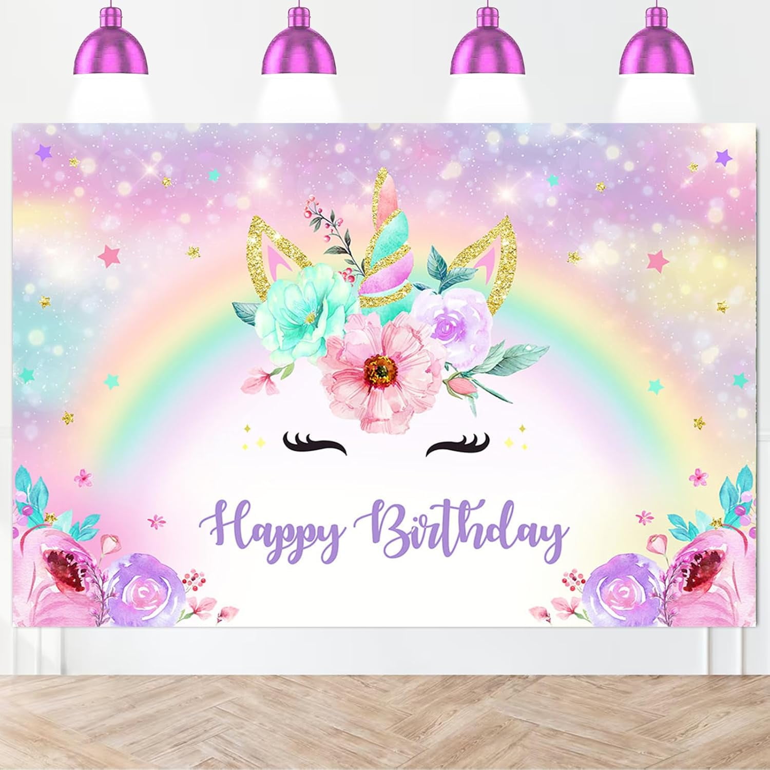 Unicorn Birthday Backdrop 5x3ft Gold Glitter Rainbow Unicorn Birthday ...