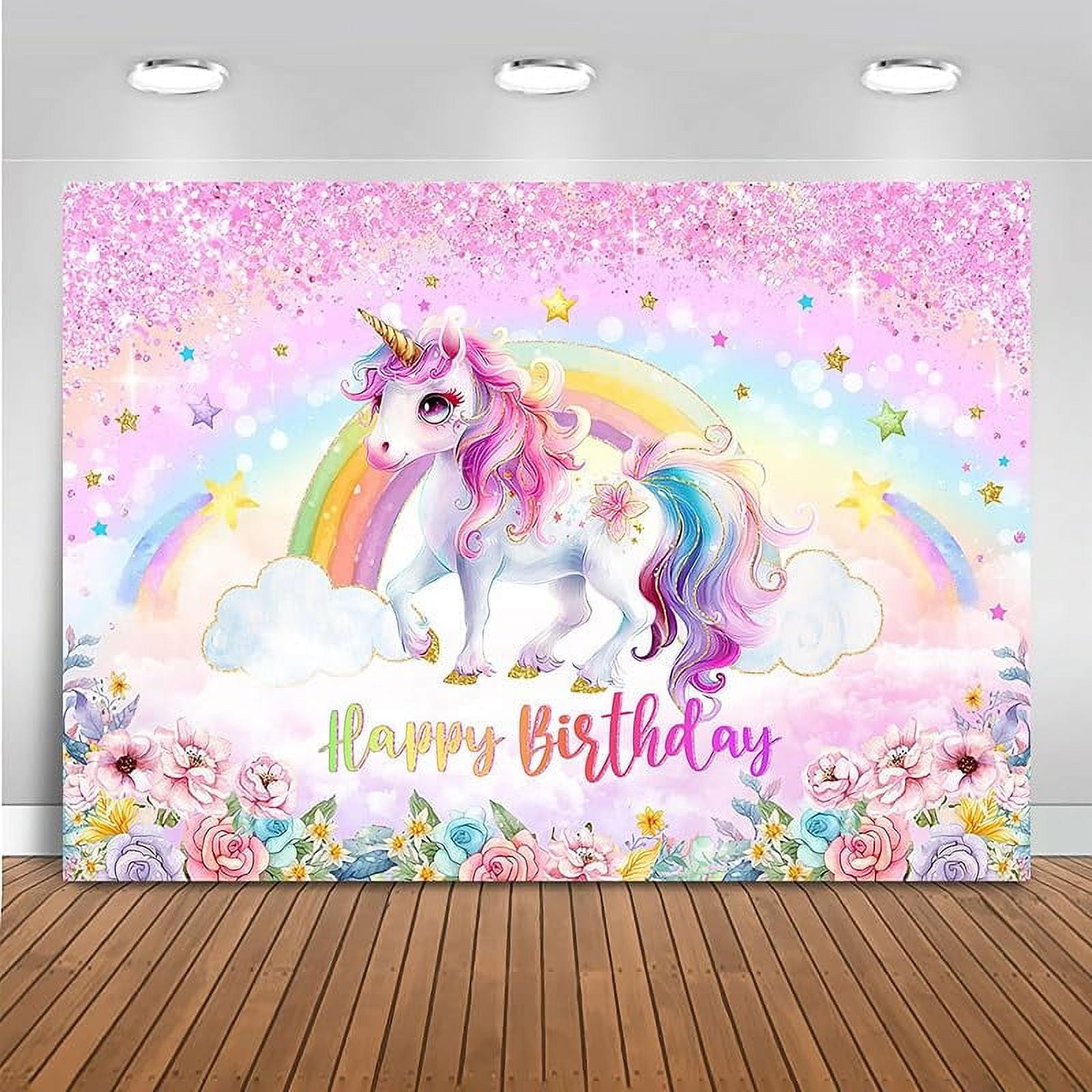 Unicorn Birthday Backdrop Rainbow Unicorn Theme for Girls Happy Birthday Party Decorations ...