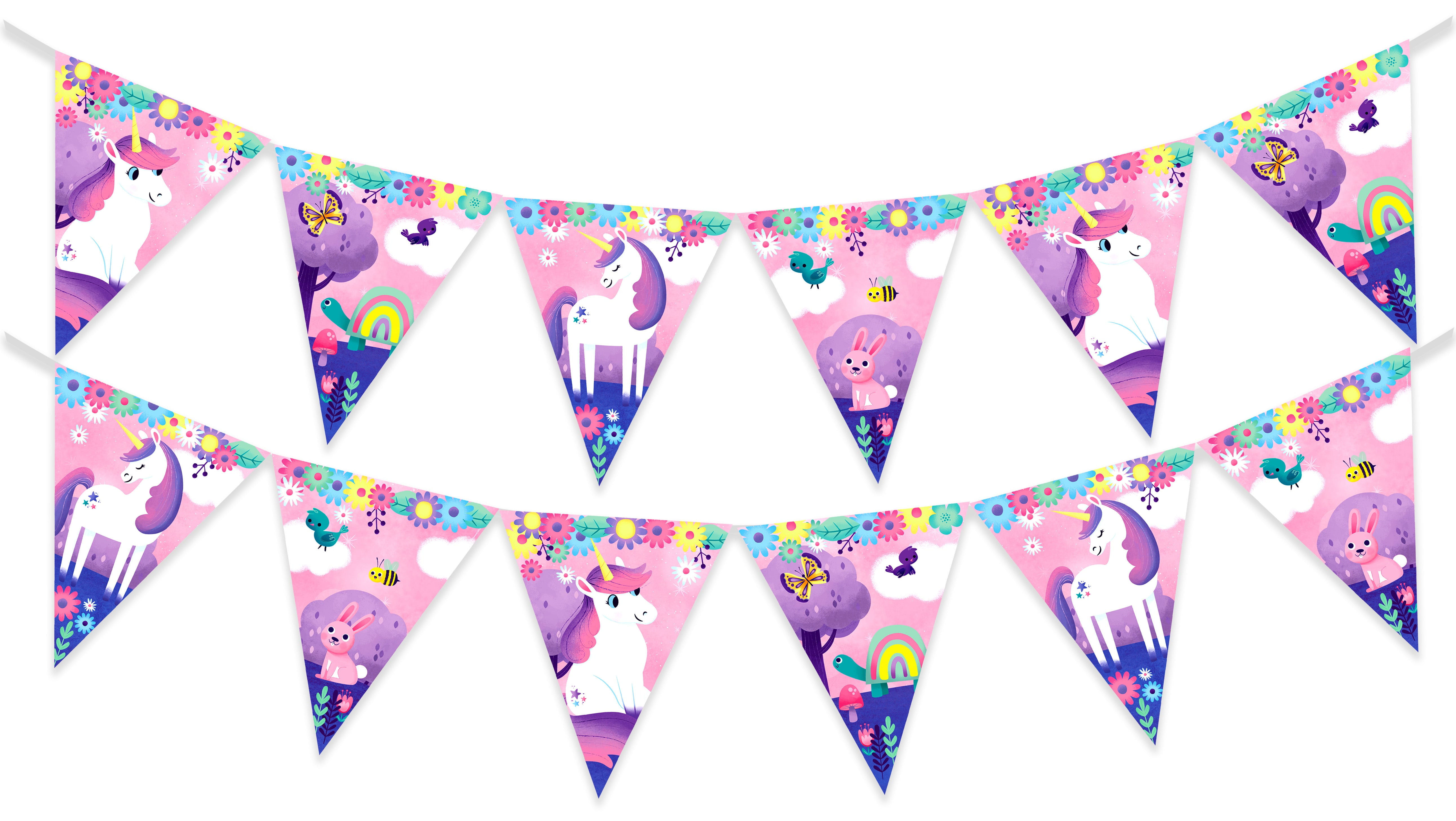 Unicorn Birthday Banner Pennant - Rainbow Unicorn Party Supplies ...