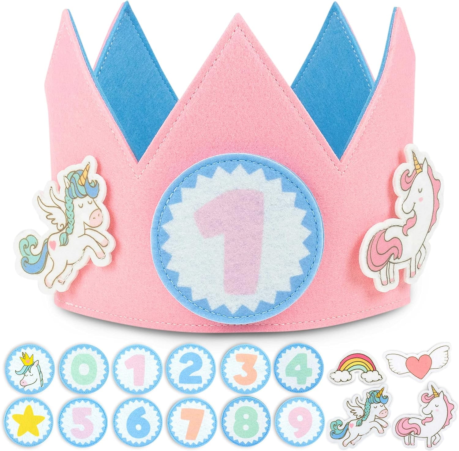Unicorn Birthday Crown with Interchangeable Numbers and Themed Figures ...