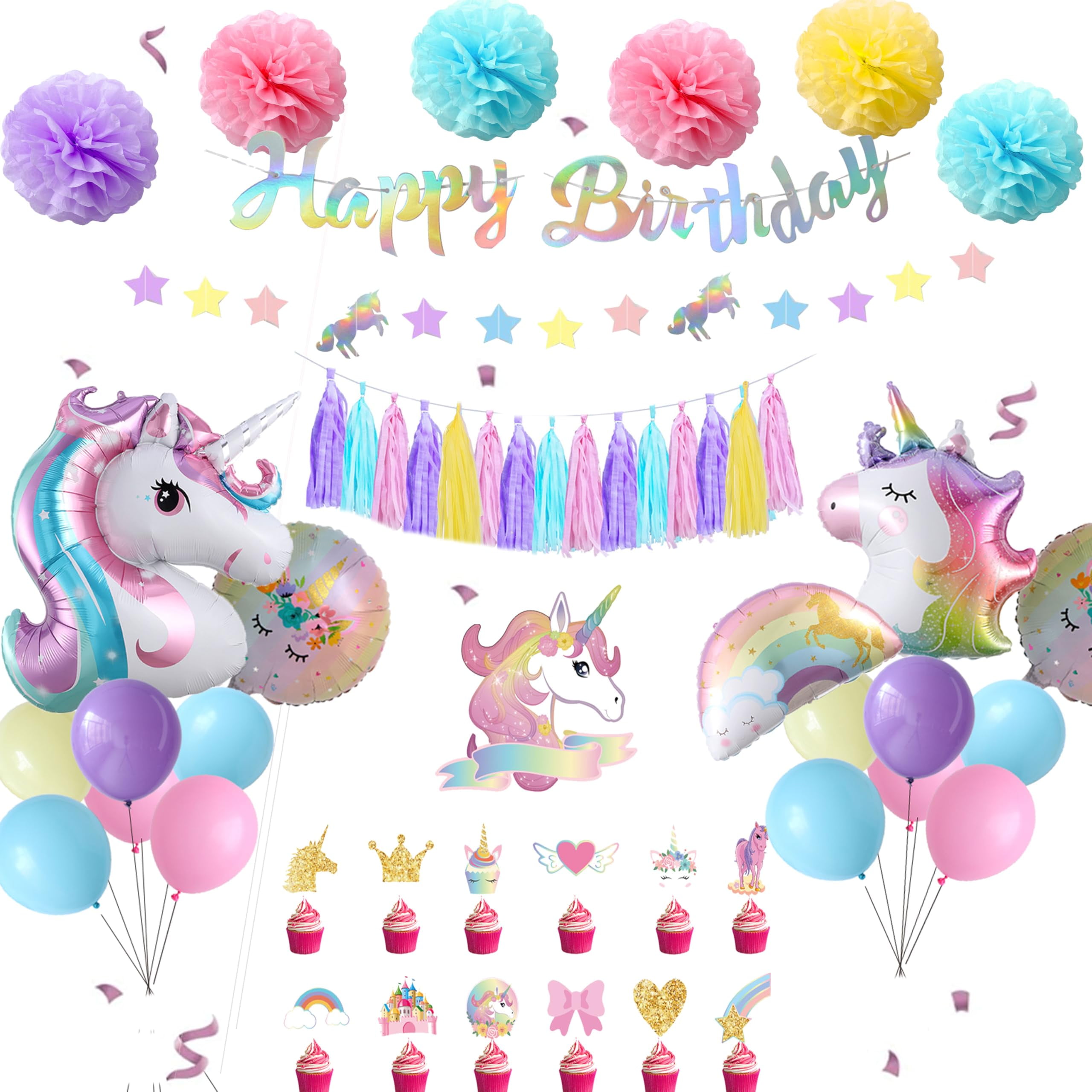 Unicorn Birthday Decorations for Girls with AFN1Happy Birthday Banner ...