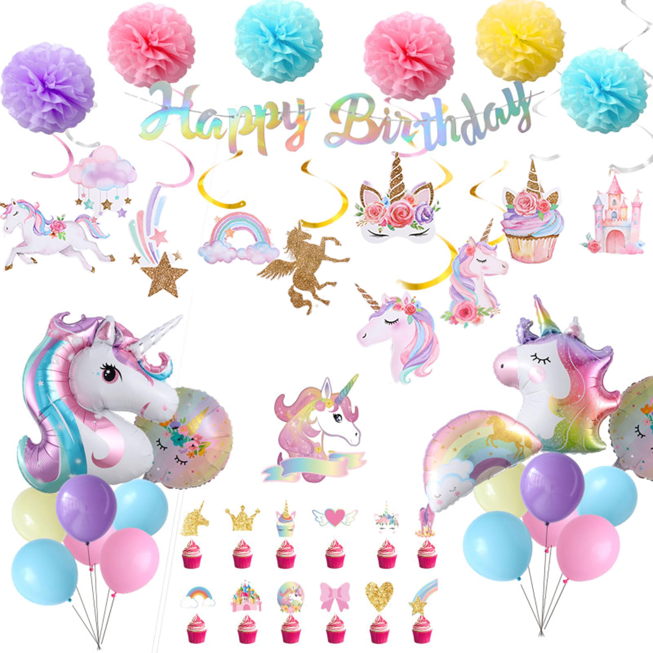 Unicorn Birthday Decorations for Girls with Happy Birthday Banner ...