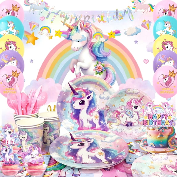 Unicorn Birthday Decorations, 98pcs Unicorn Birthday Party Decorations ...