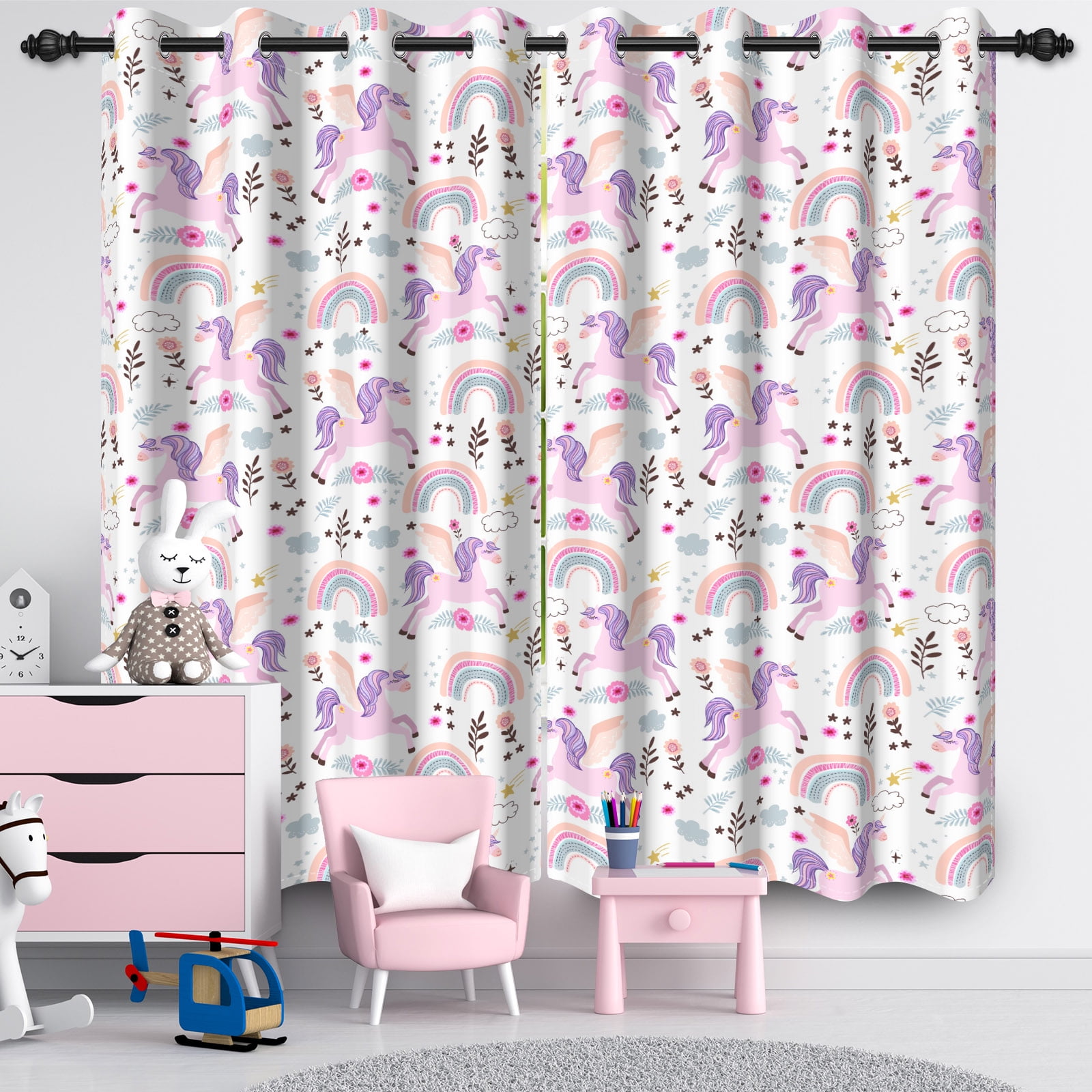 Unicorn Blackout Curtains 2 Panels for Kids Bedroom,Rainbow Black Out ...