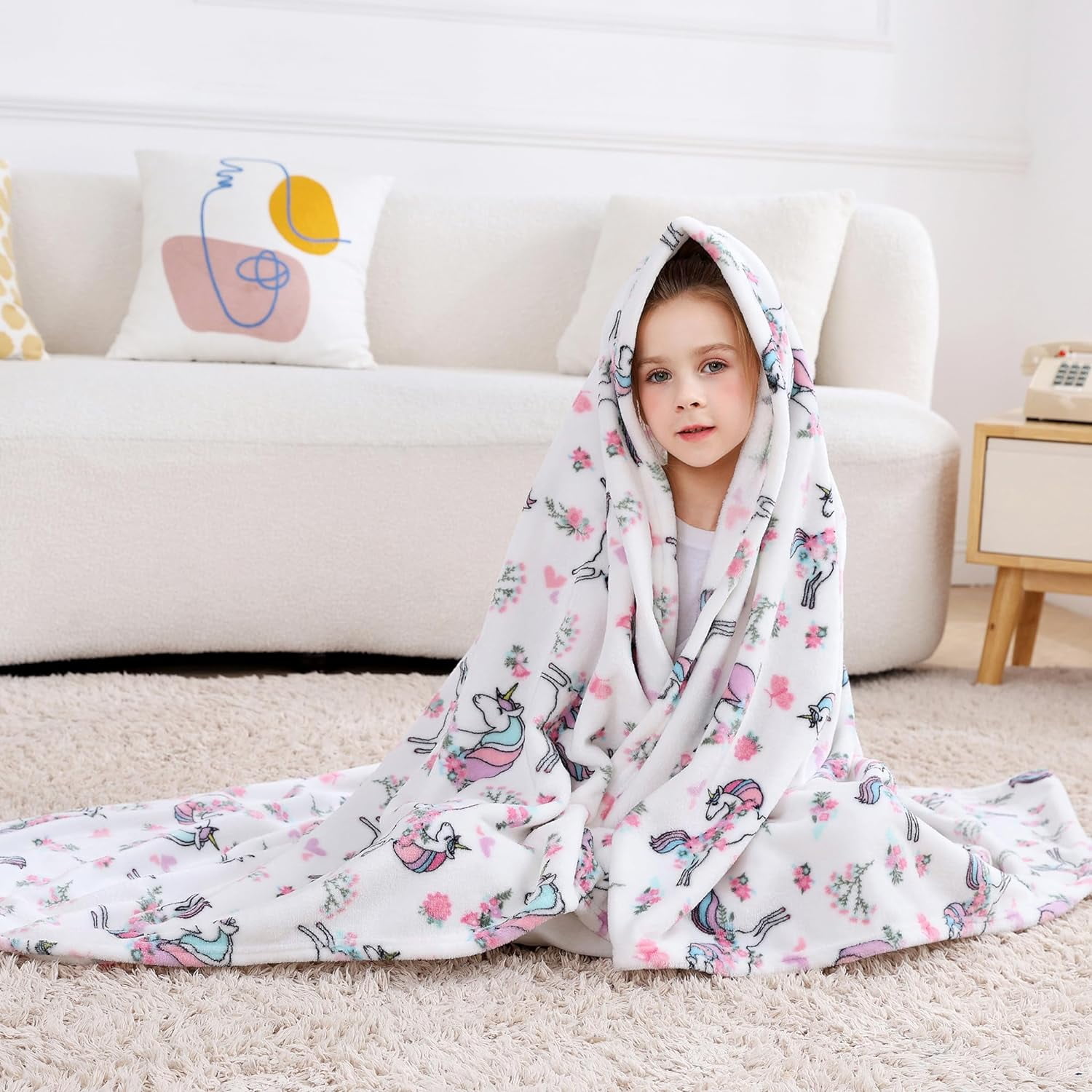 Unicorn Blanket for Girls, Soft Cozy Flannel Kids Throw Blanket for ...
