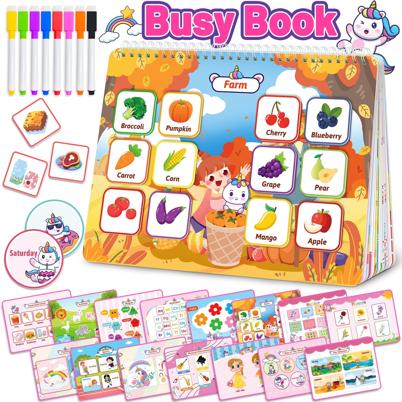 Unicorn Busy Book for TSF6 Toddlers 3-5, Preschool Toddler Activities ...