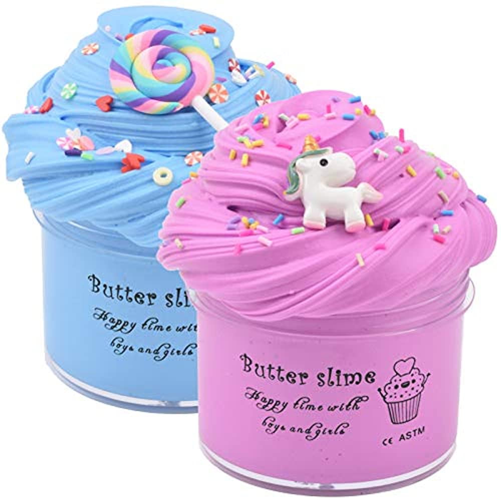 Unicorn Butter Slime Pink Purple Colors with Sprinkles Blue Candy Slime ...