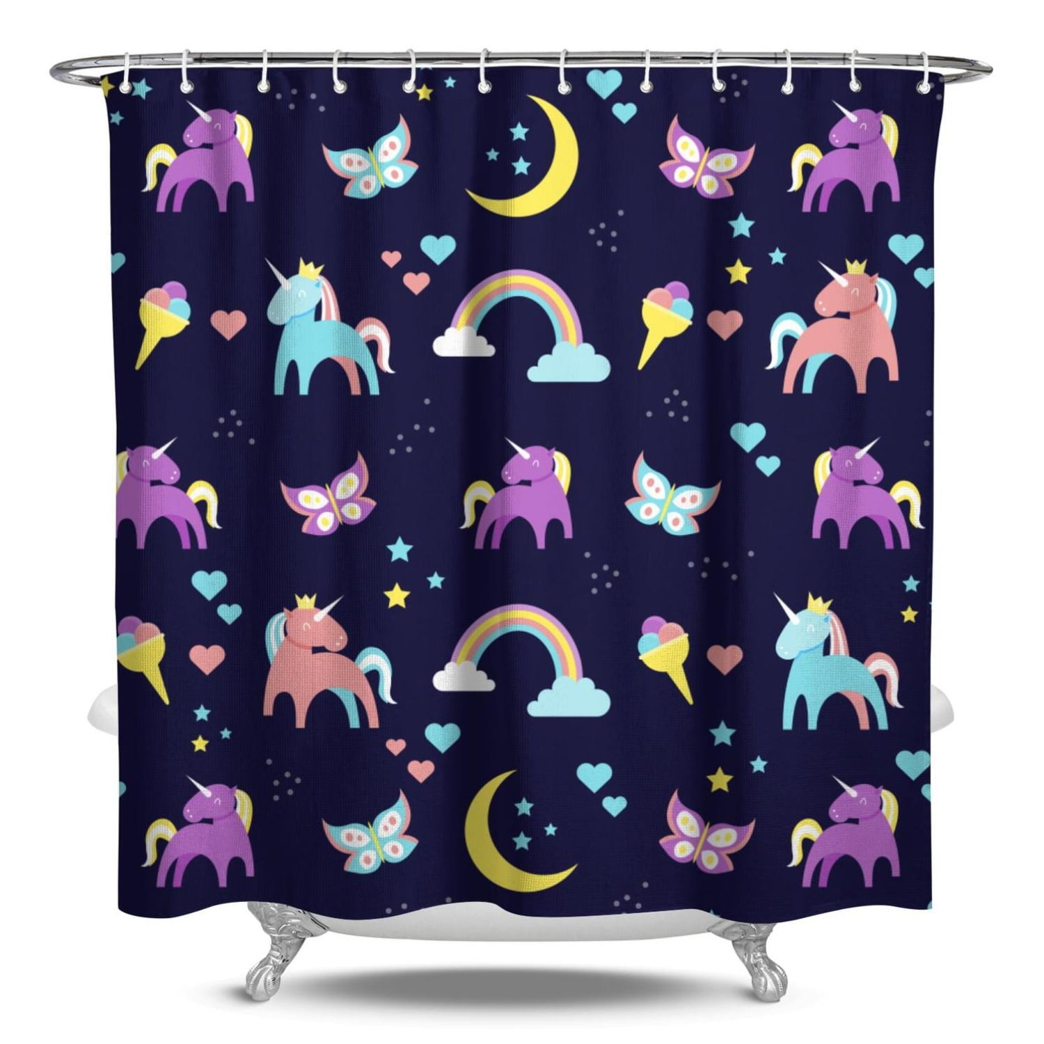 Unicorn & Butterfly Shower Curtain, Fantasy Floral Scene Waterproof ...
