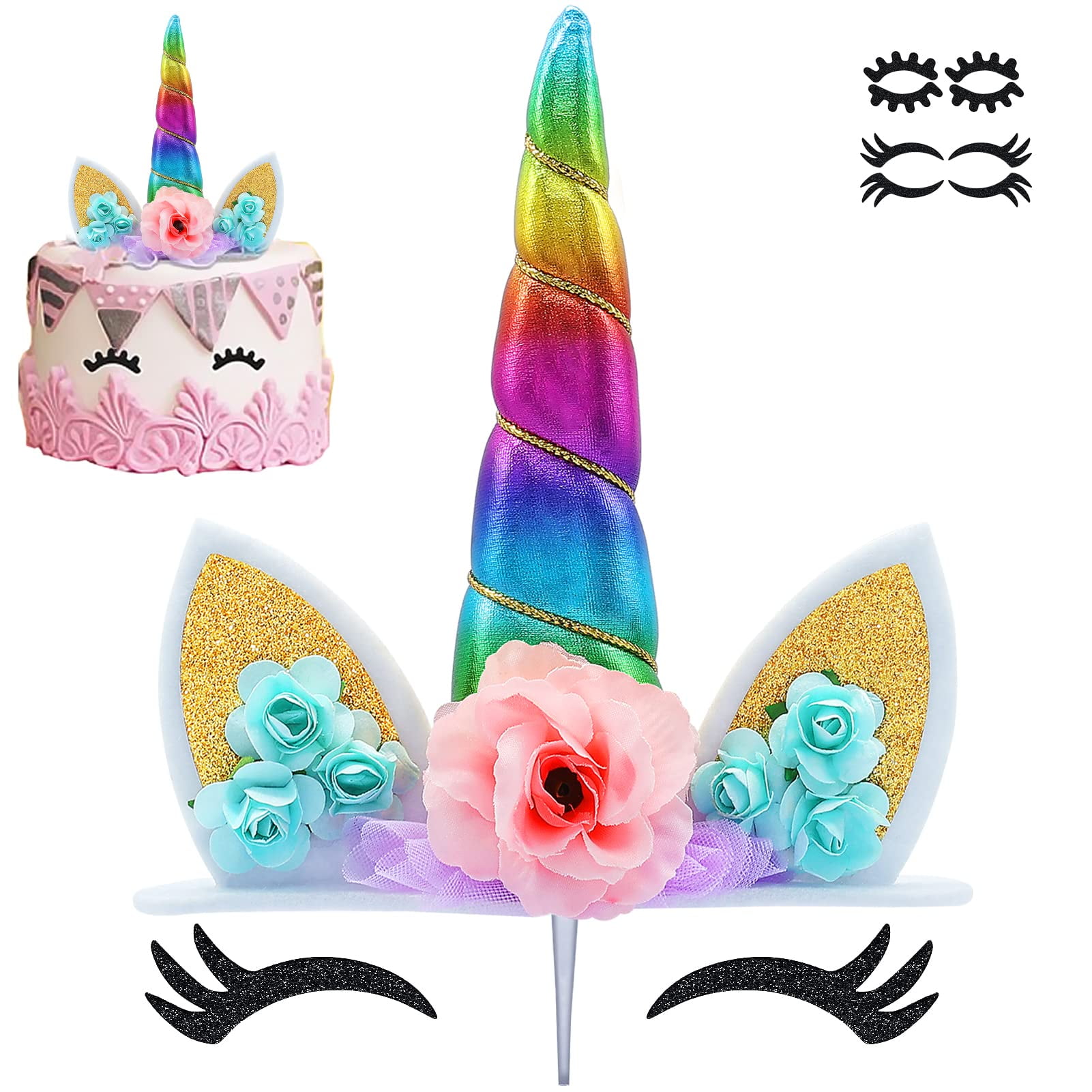Unicorn Cake Topper FEV6 Handmade Rainbow Horn Unicorn Cake Topper Happy Birthday Party ...