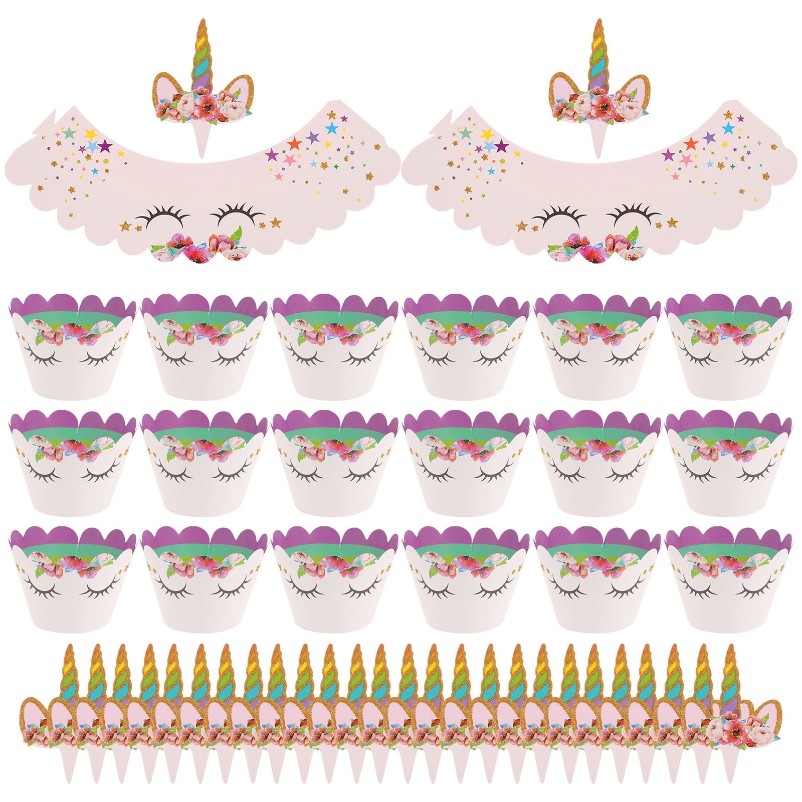 Unicorn Cake Wrapper & Topper Kit for Party & Wedding (24pcs) - Walmart.com