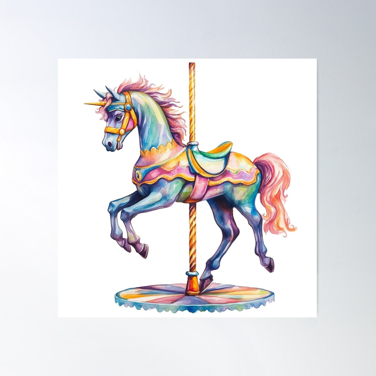 Unicorn Carousel Horse 1 Poster Wall Art, Modern Wall Decor For Living Room Bedroom, 24x24 ...