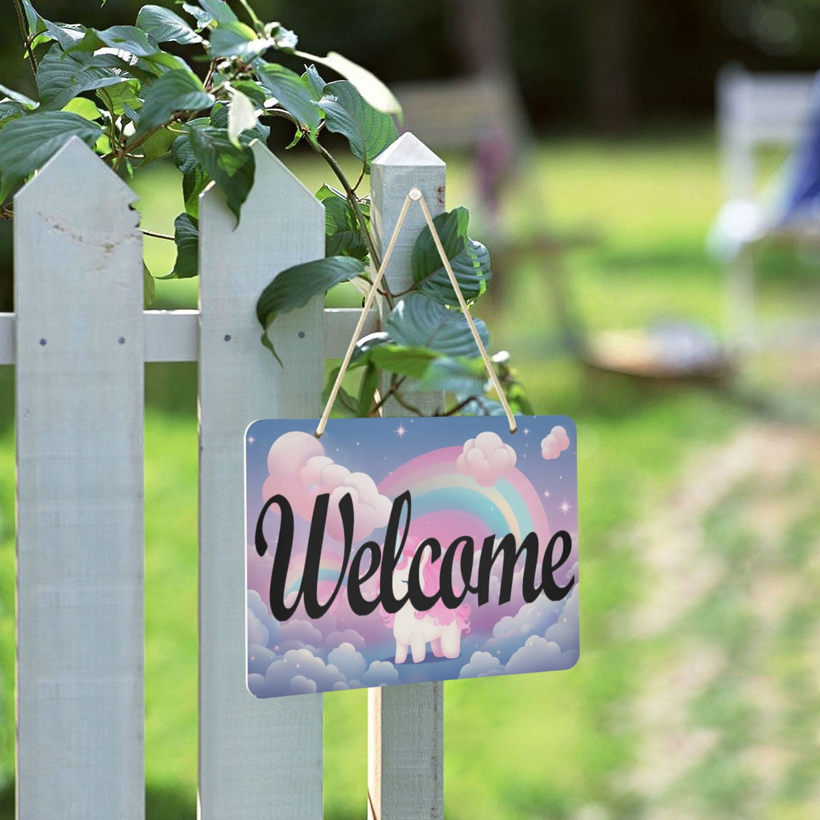Unicorn Clouds in Rainbow Welcome Sign for Front Door Porch Wreath Door ...
