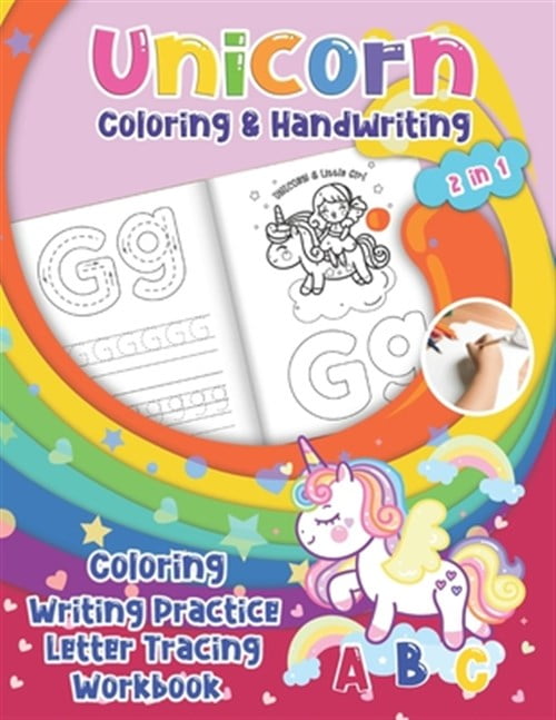 Pre-Owned Unicorn Coloring & Handwriting 2 in 1 Coloring Writing ...