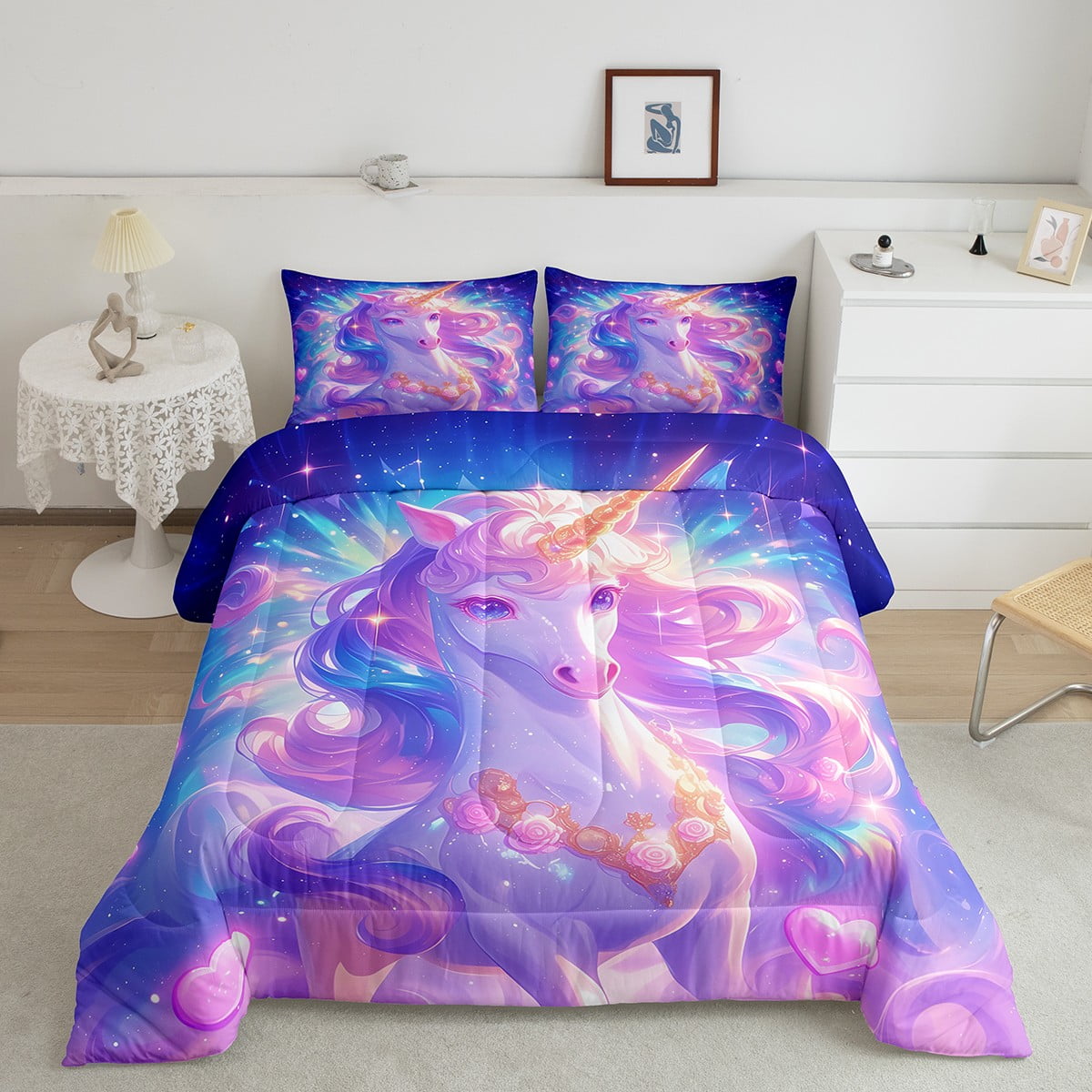 Unicorn Comforter Set Queen,Purple Unicorn Bedding Set,Princess Down ...