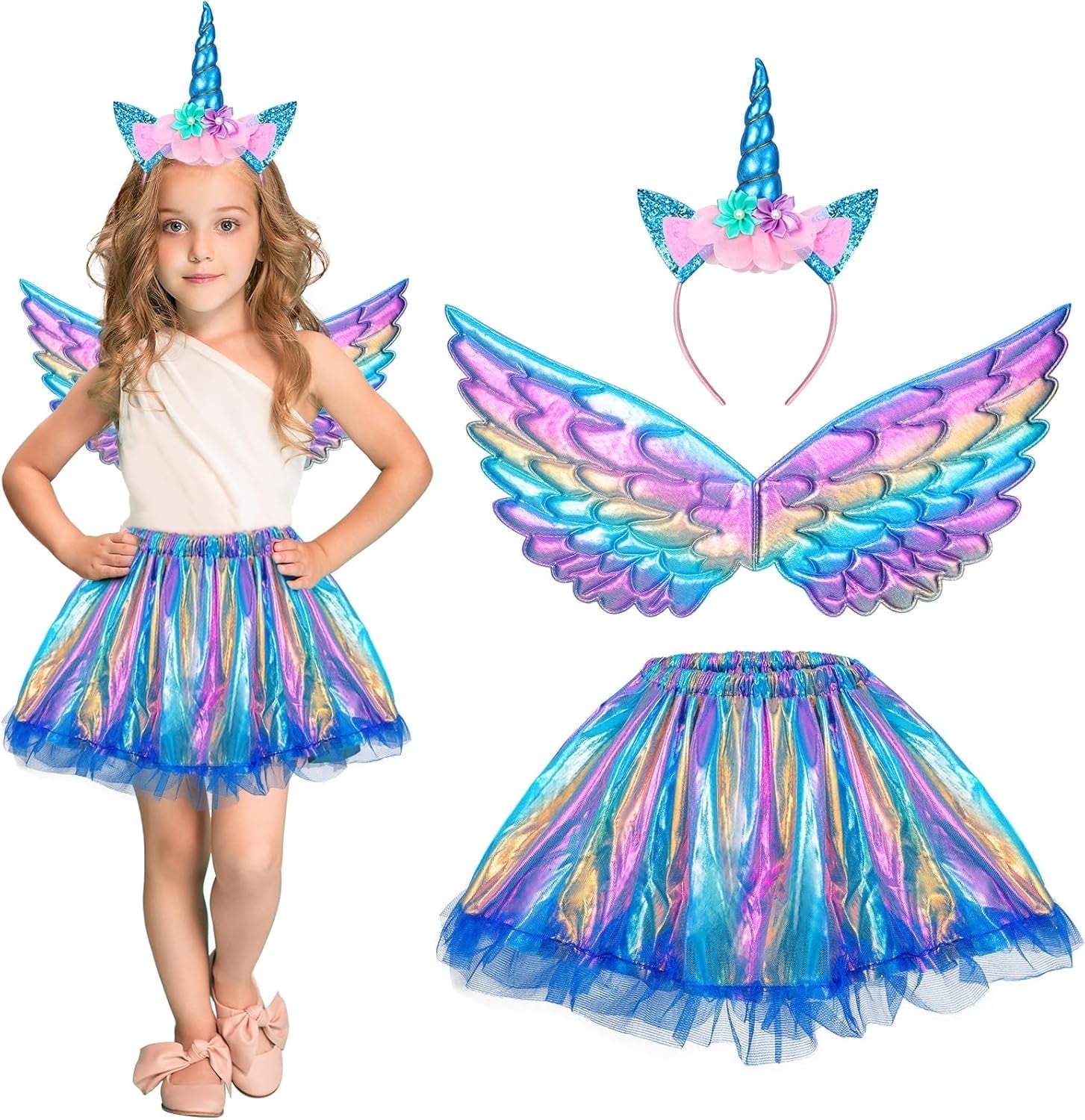 Unicorn Costume Kids Tutu Skirt for Girls with Unicorn Wings Headband ...