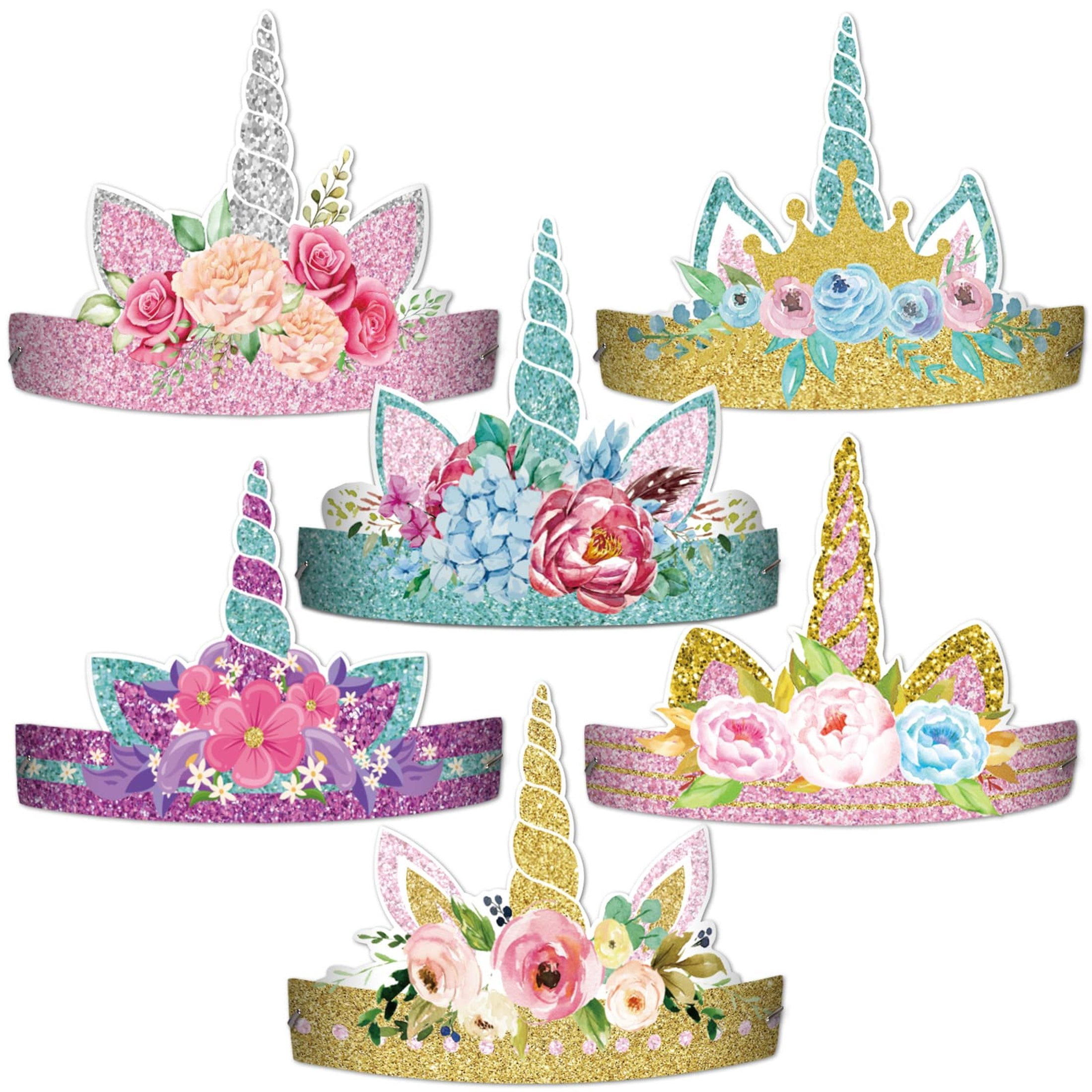 Unicorn Crown Party Hats - 12 Pack of Gold & Silver Horn Headbands for ...