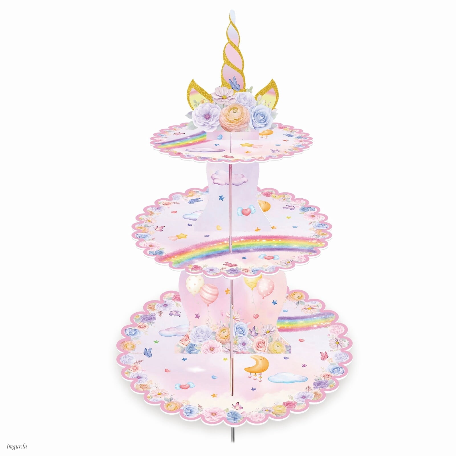Unicorn Cupcake Stand, 3-Tier Unicorn Rainbow Cupcake Holder Cake Stand ...