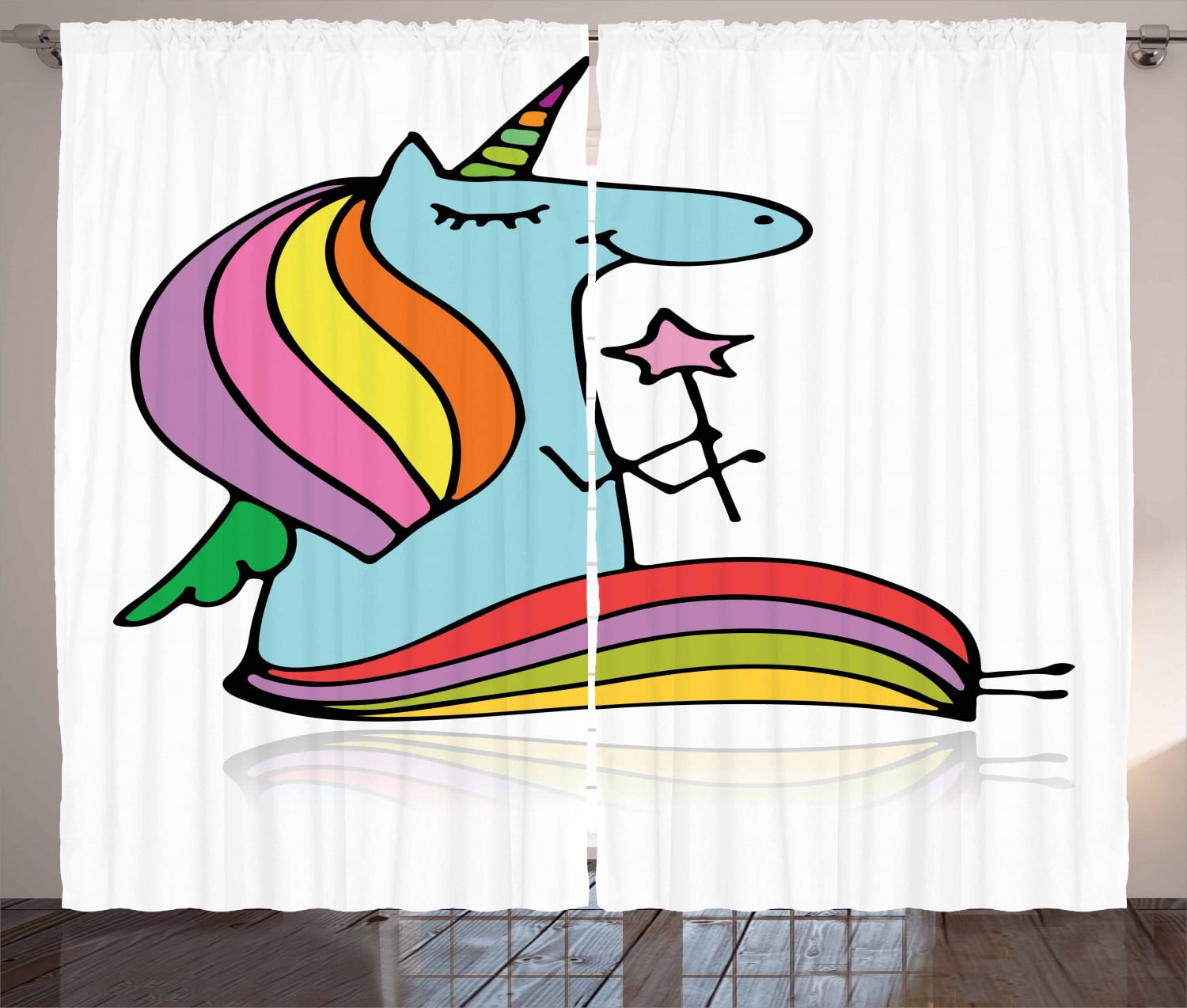 Ambesonne Unicorn Curtains 2 Panel Set, Doodle Mythical Animal, 108" x ...