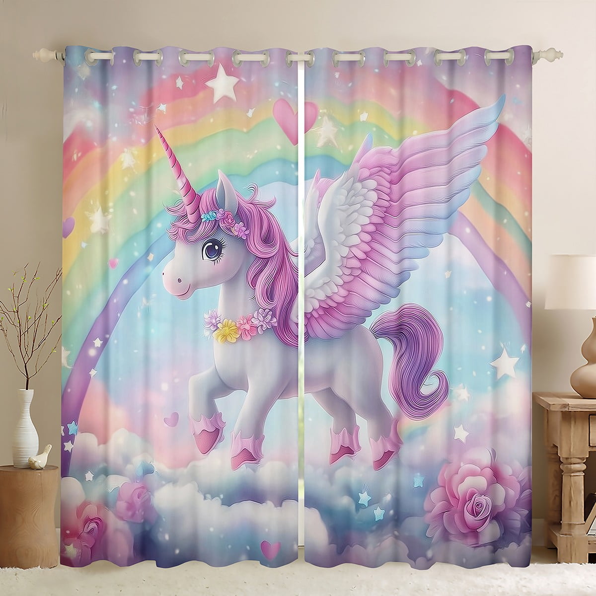 Unicorn Curtains Rainbow Unicorn 30%-50% Blackout Curtains Blue Purple Gradient Bedroom Curtains ...