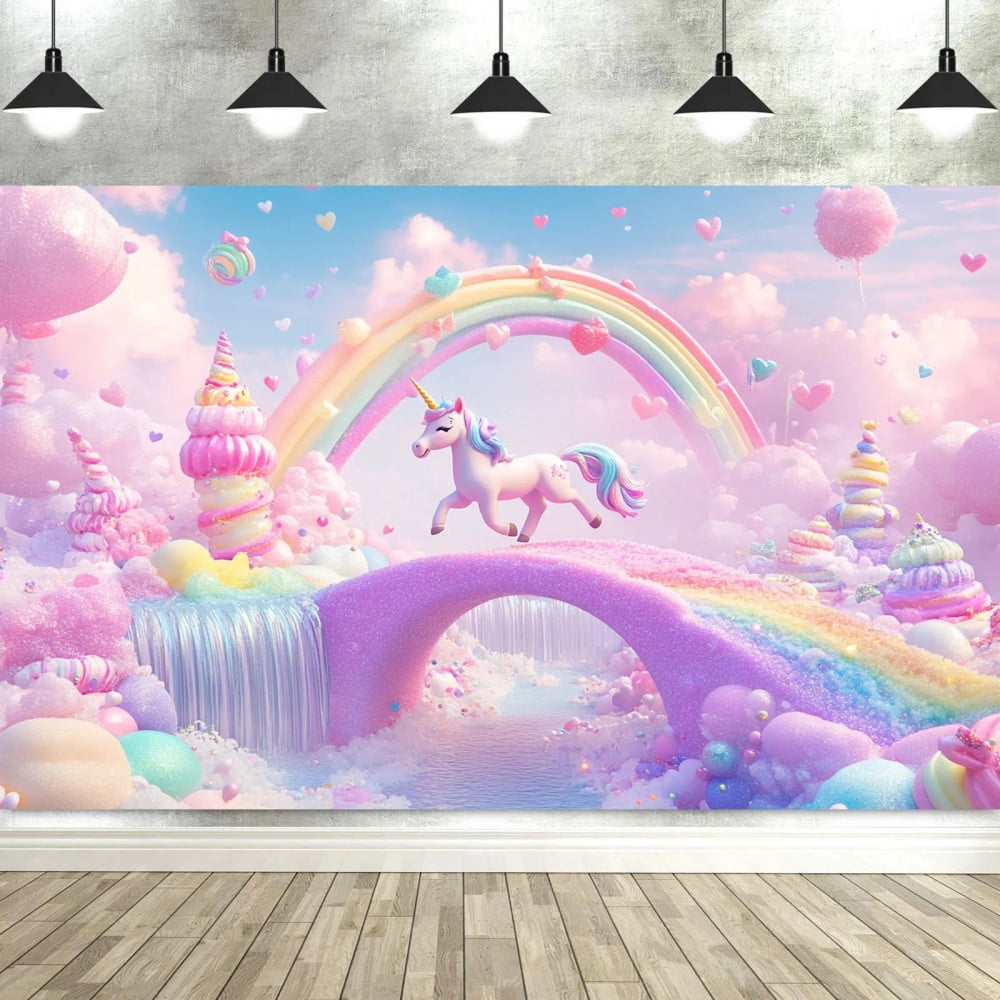 Unicorn Decoration Backdrop Baby Shower Photography Background Candy ...
