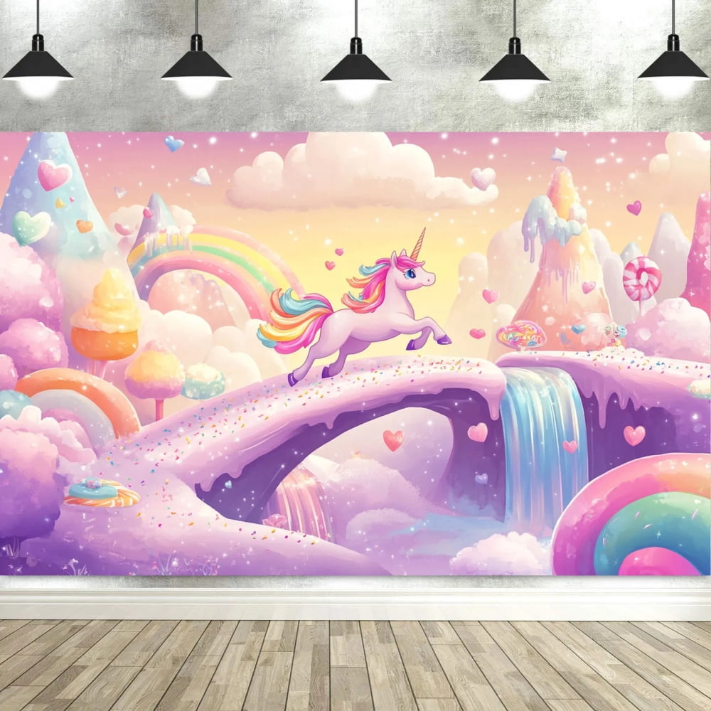 Unicorn Decoration Backdrop Baby Shower Photography Background Candy ...