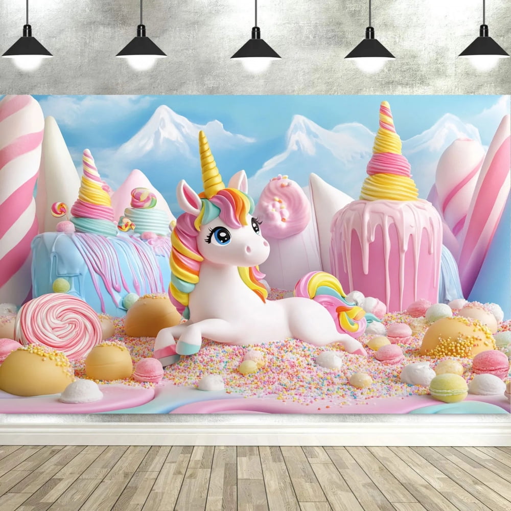 Unicorn Decoration Backdrop Baby Shower Photography Background Candy ...