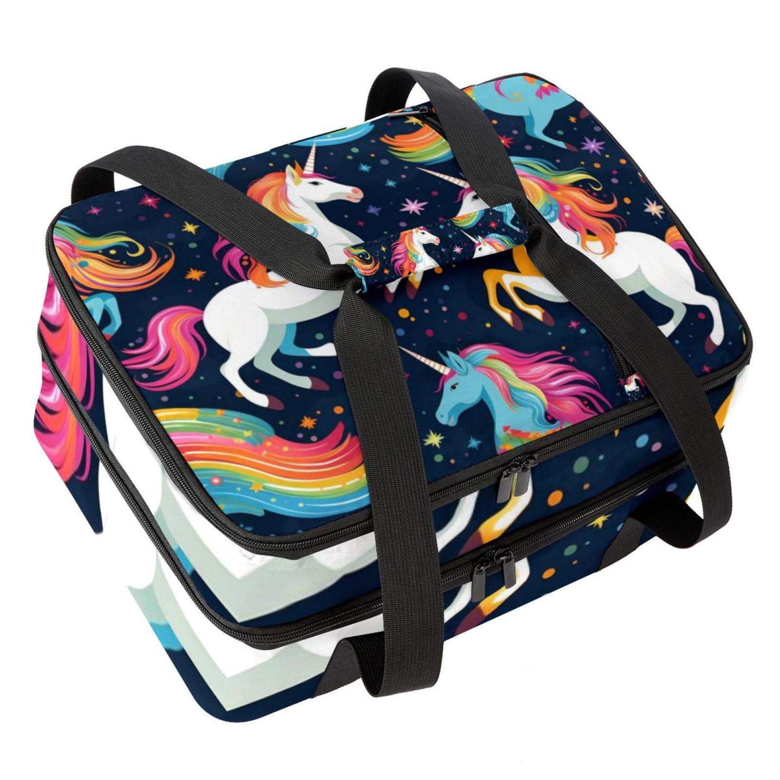 Unicorn Double Layered Insulated Lunch Bag with Two Compartments, Large ...