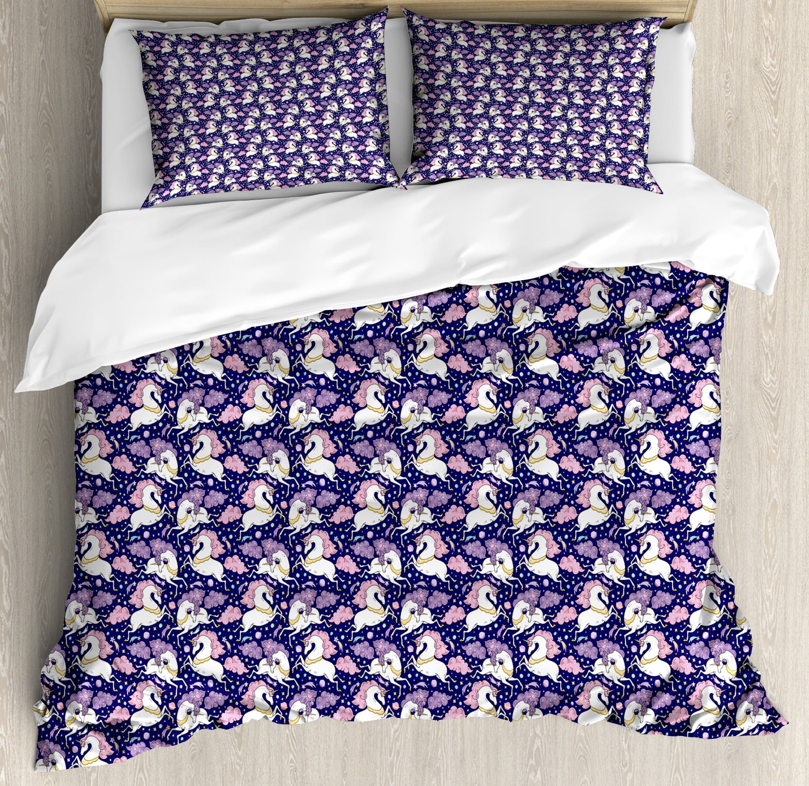 Unicorn Duvet Cover Set, Mythical Animals Galloping in Galaxy Space ...