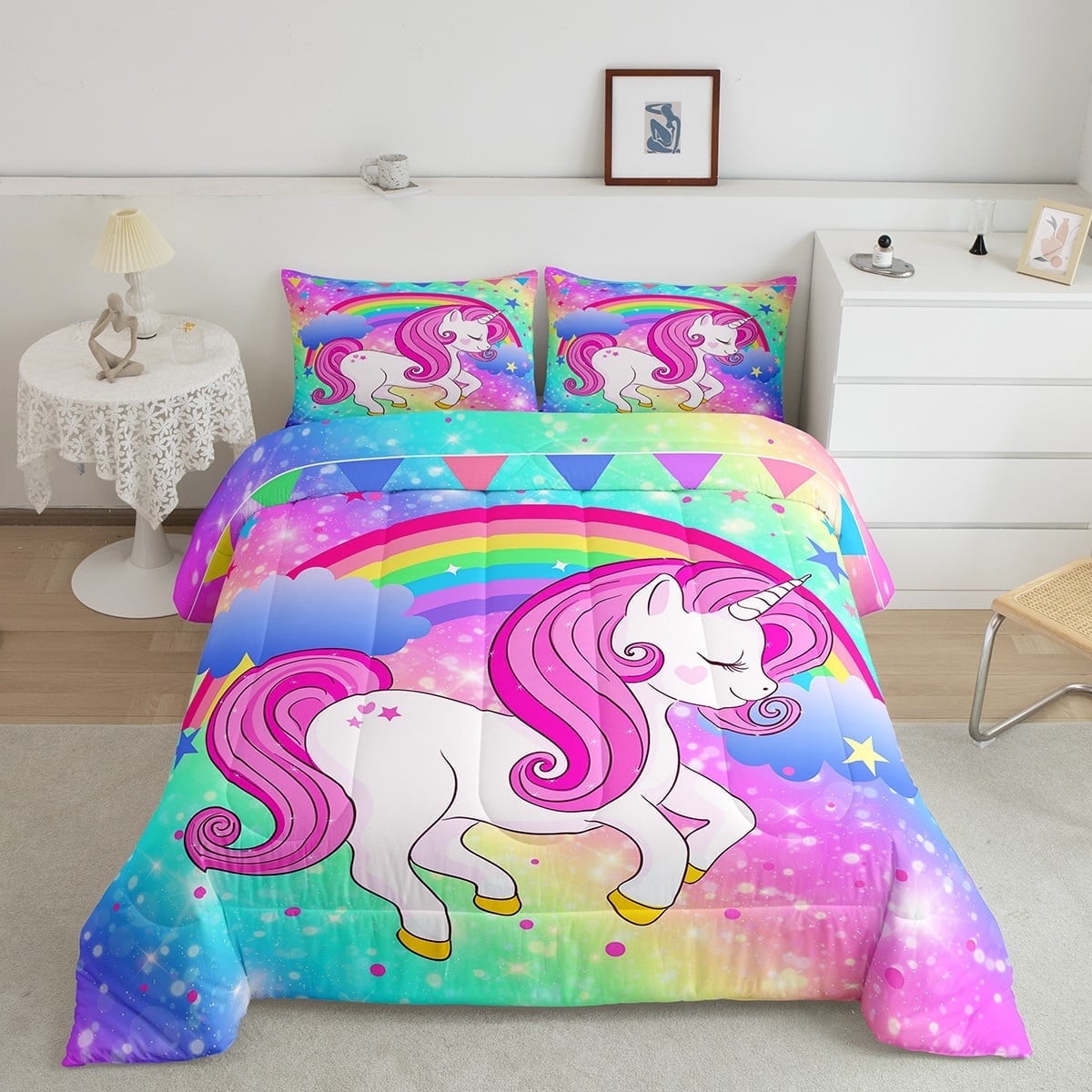 Unicorn Duvet Insert Gradient Rainbow Unicorn Bedding Set, Cartoon ...