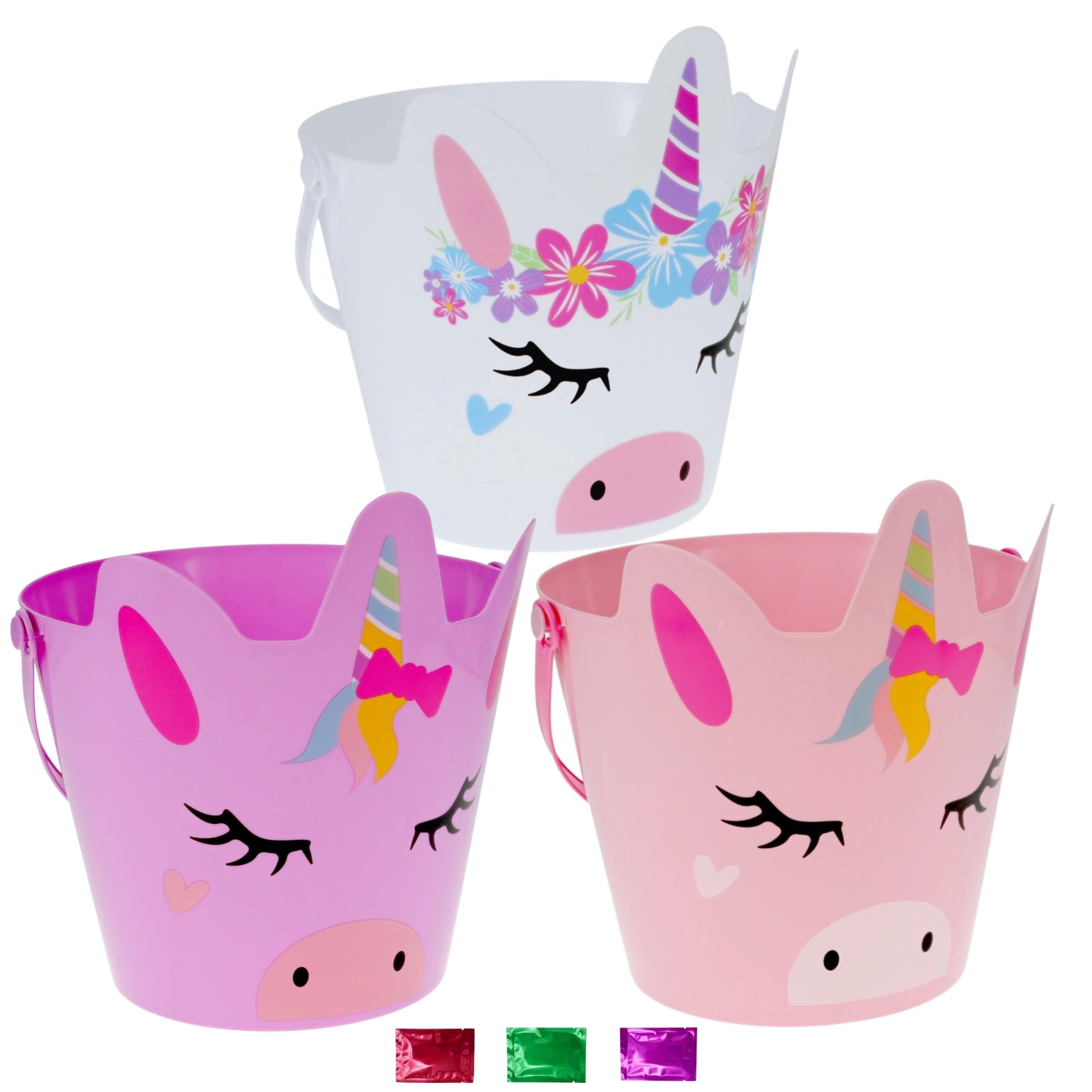 Unicorn Easter Buckets with Handles Set of 3, Pink White Purple ...