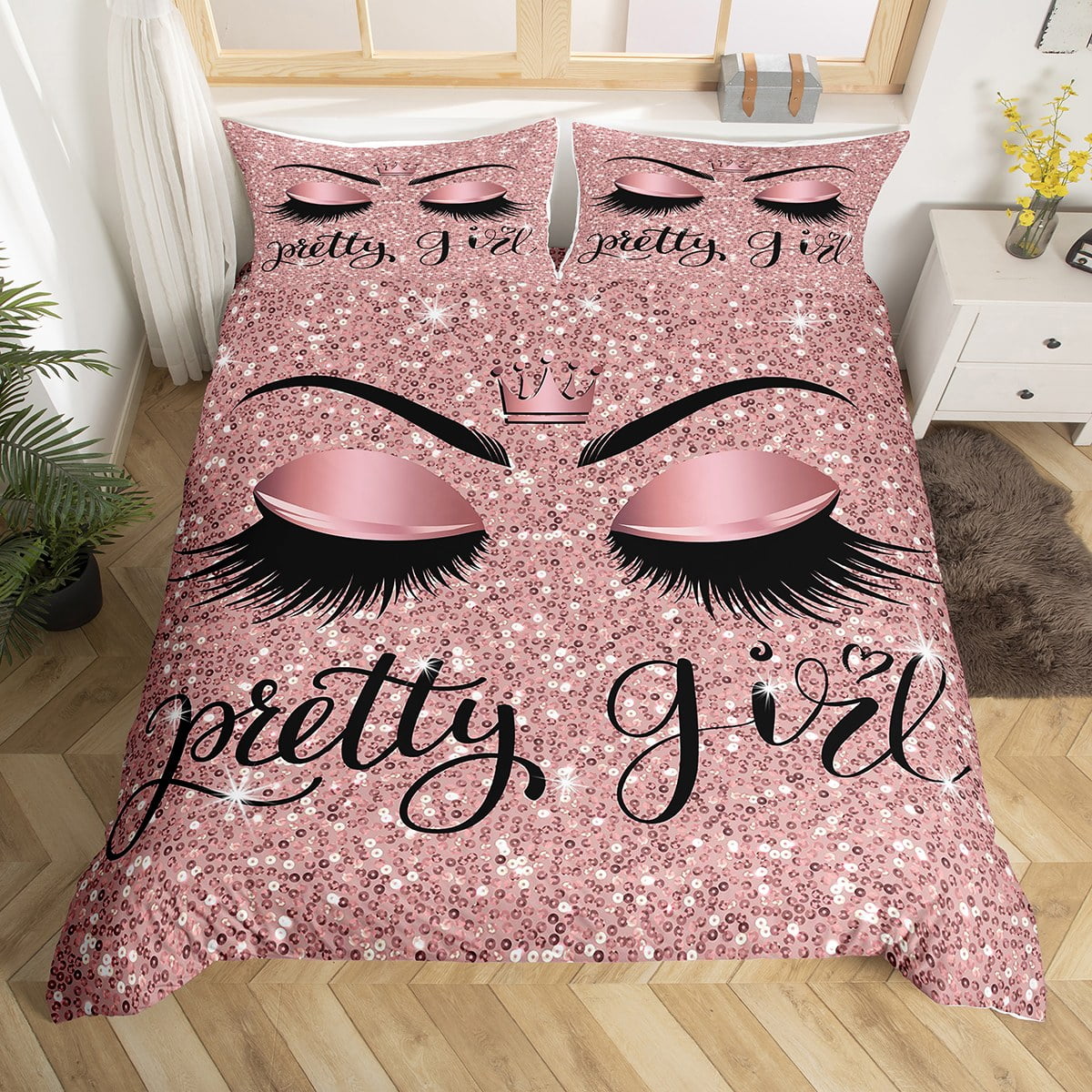 Unicorn Eyelash Duvet Cover,Pretty Eyelash Sequins Bedding Set Full ...