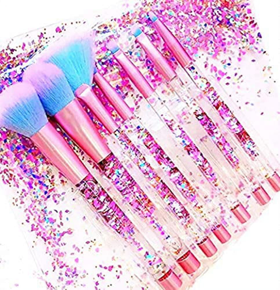 Unicorn Fan Makeup Brush Set,Crystal Sparkles Blush Powder Fan Lip Eye ...