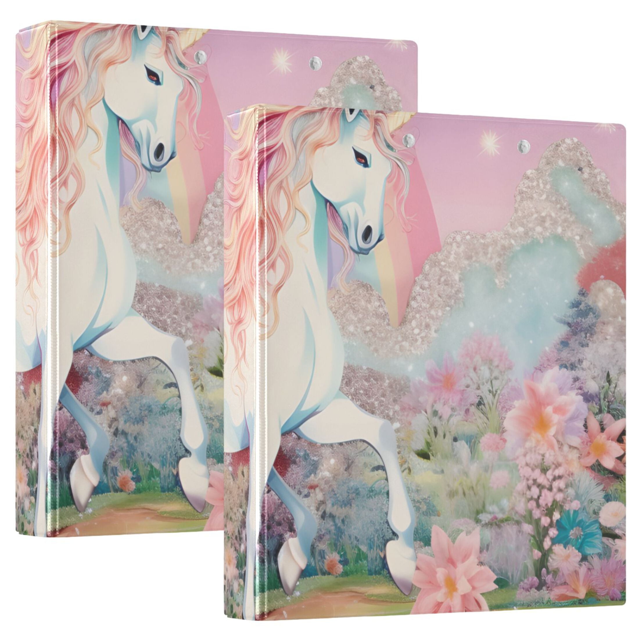 Unicorn Flowers with Rainbow 3 Ring Binders 1.5 inch Hardcover File ...