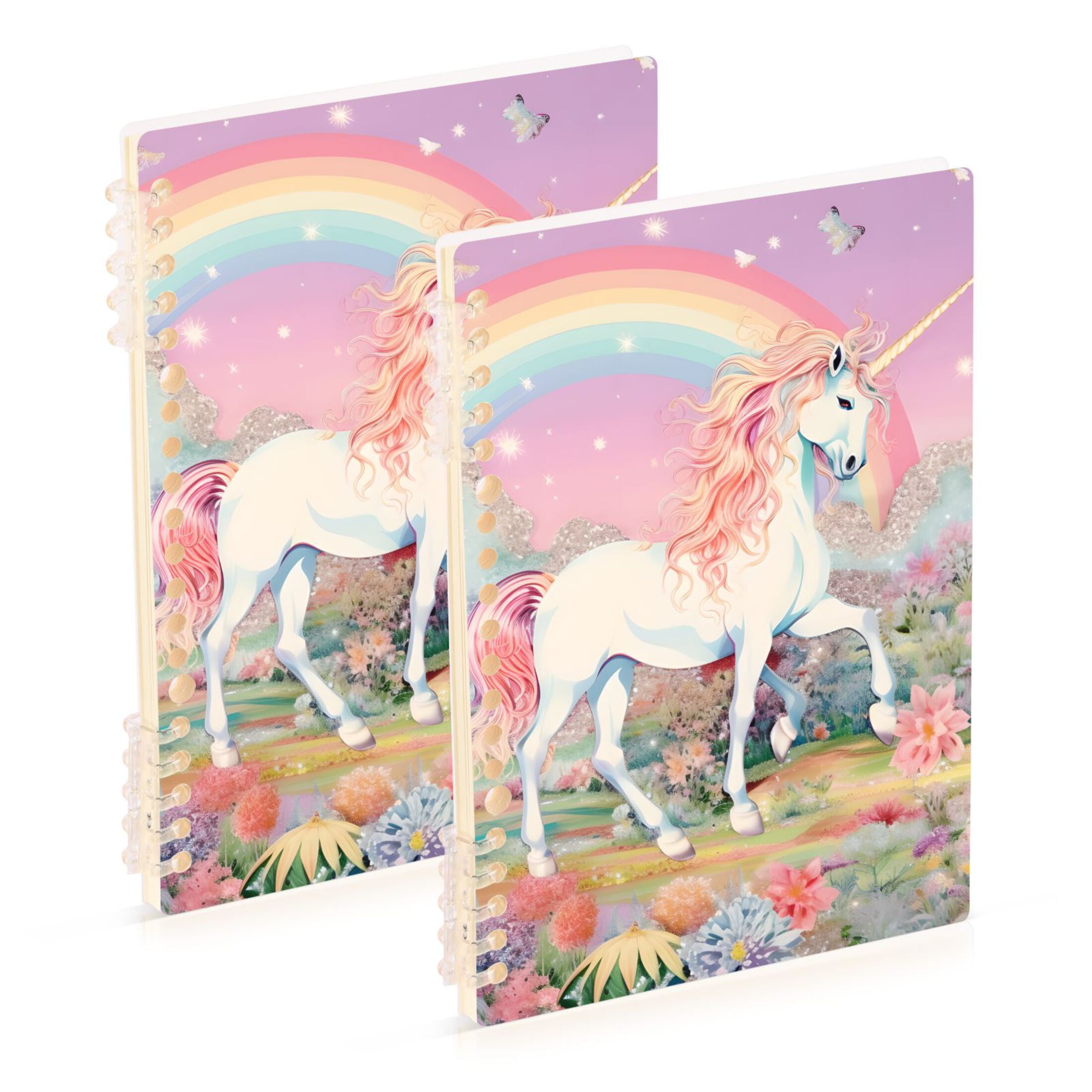 Unicorn Flowers with Rainbow Ring Binder Notebook Journey Note Diary ...