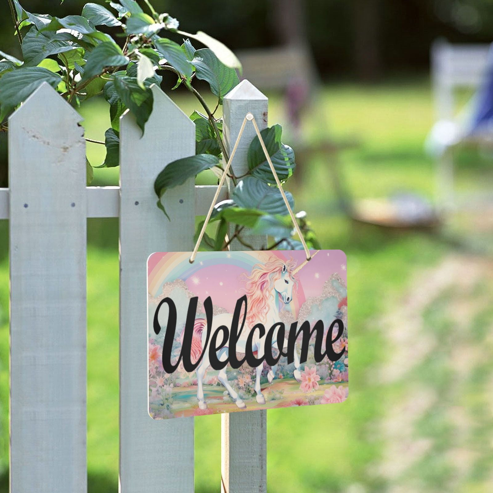 Unicorn Flowers with Rainbow Welcome Sign for Front Door Porch Wreath ...