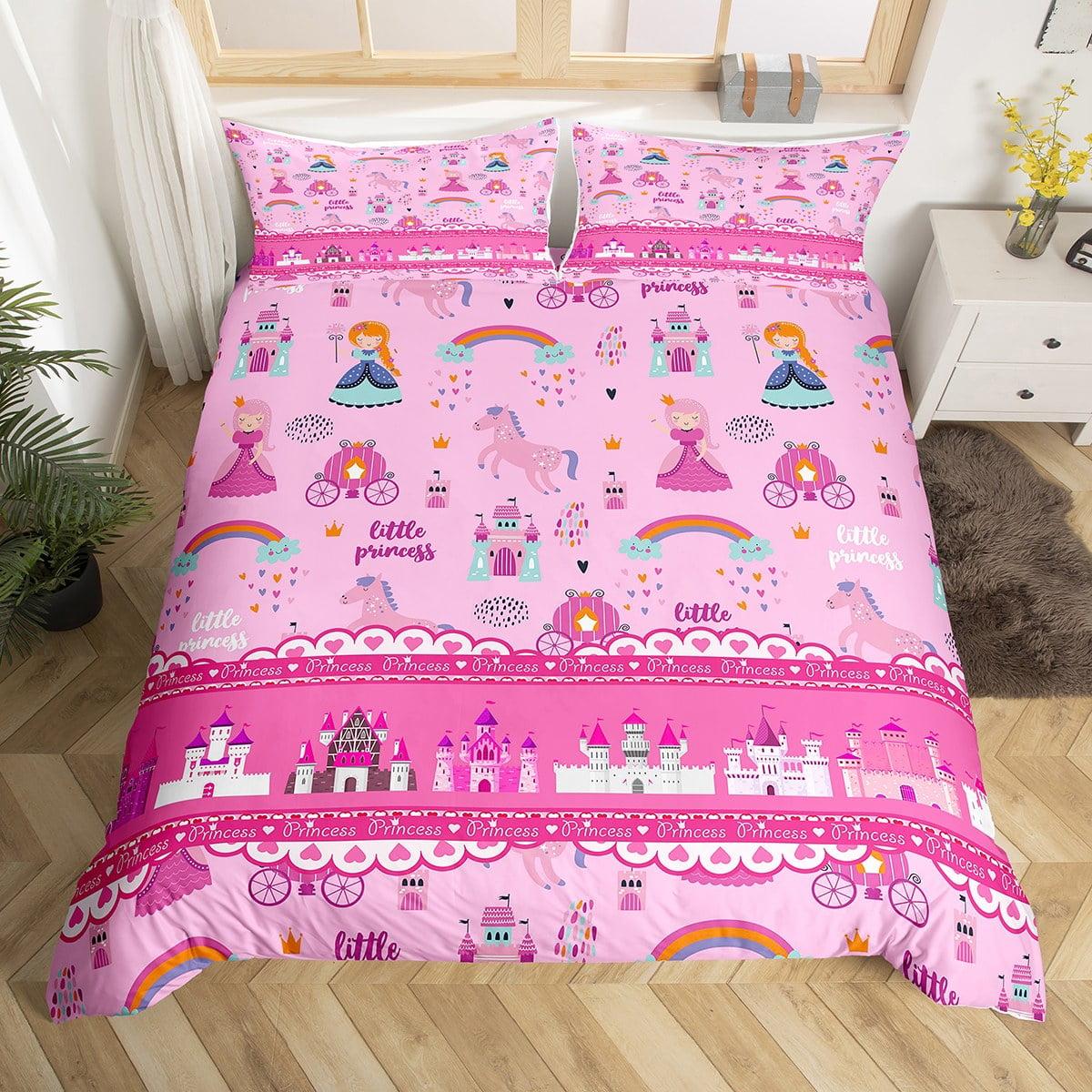 Unicorn Girls Twin Bedding Set,Rainbow Duvet Cover Pink Room Decor ...