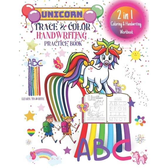 Unicorn Handwriting Practice Book. Learn to write. 2 in 1 Coloring ...