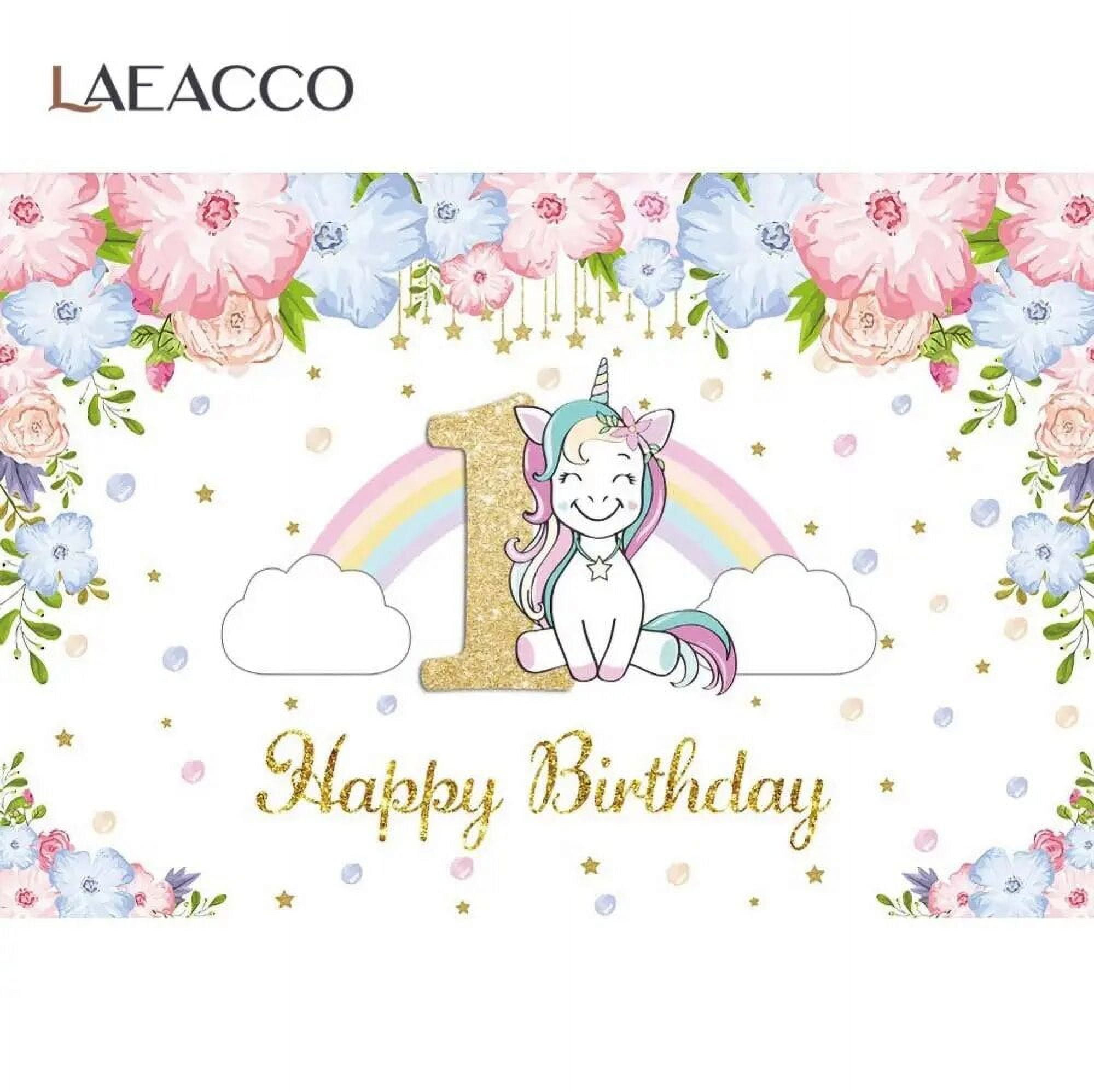 Unicorn Happy 1st Birthday Party Pink Flowers Baby Cartoon Photozone ...