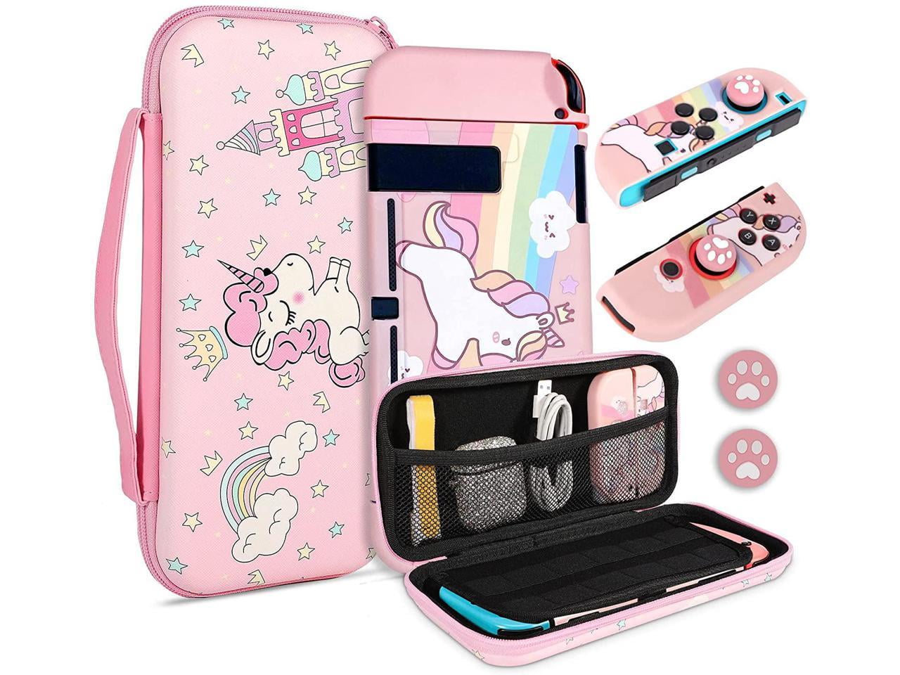 Unicorn Hard Carrying Case for Nintendo Switch- Pink Portable Travel Case with Soft TPU ...