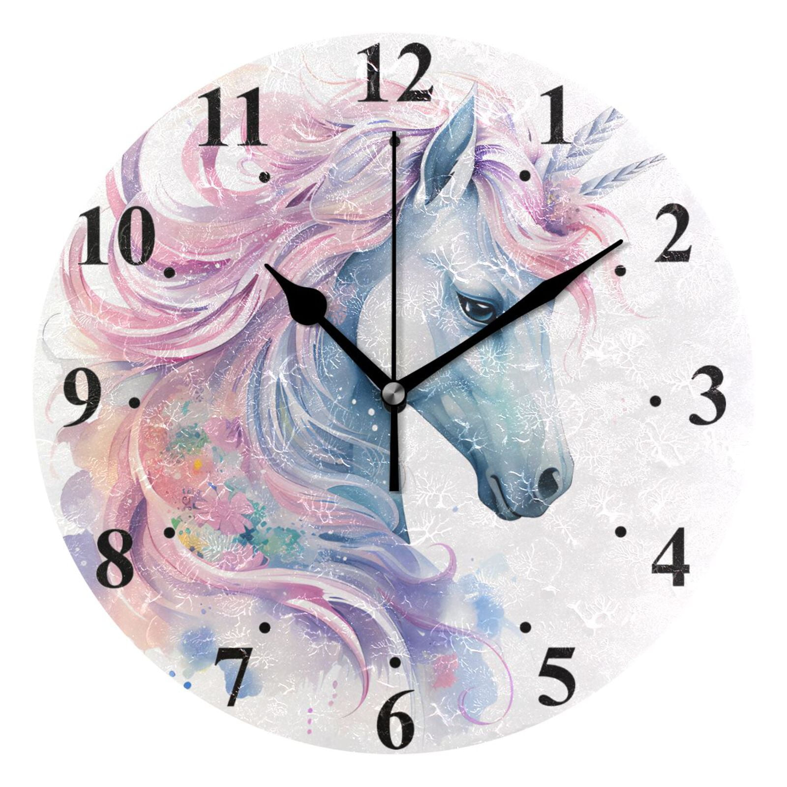 Unicorn Head Black 10 inch Wall Clocks Non Ticking Easy to Read Battery ...