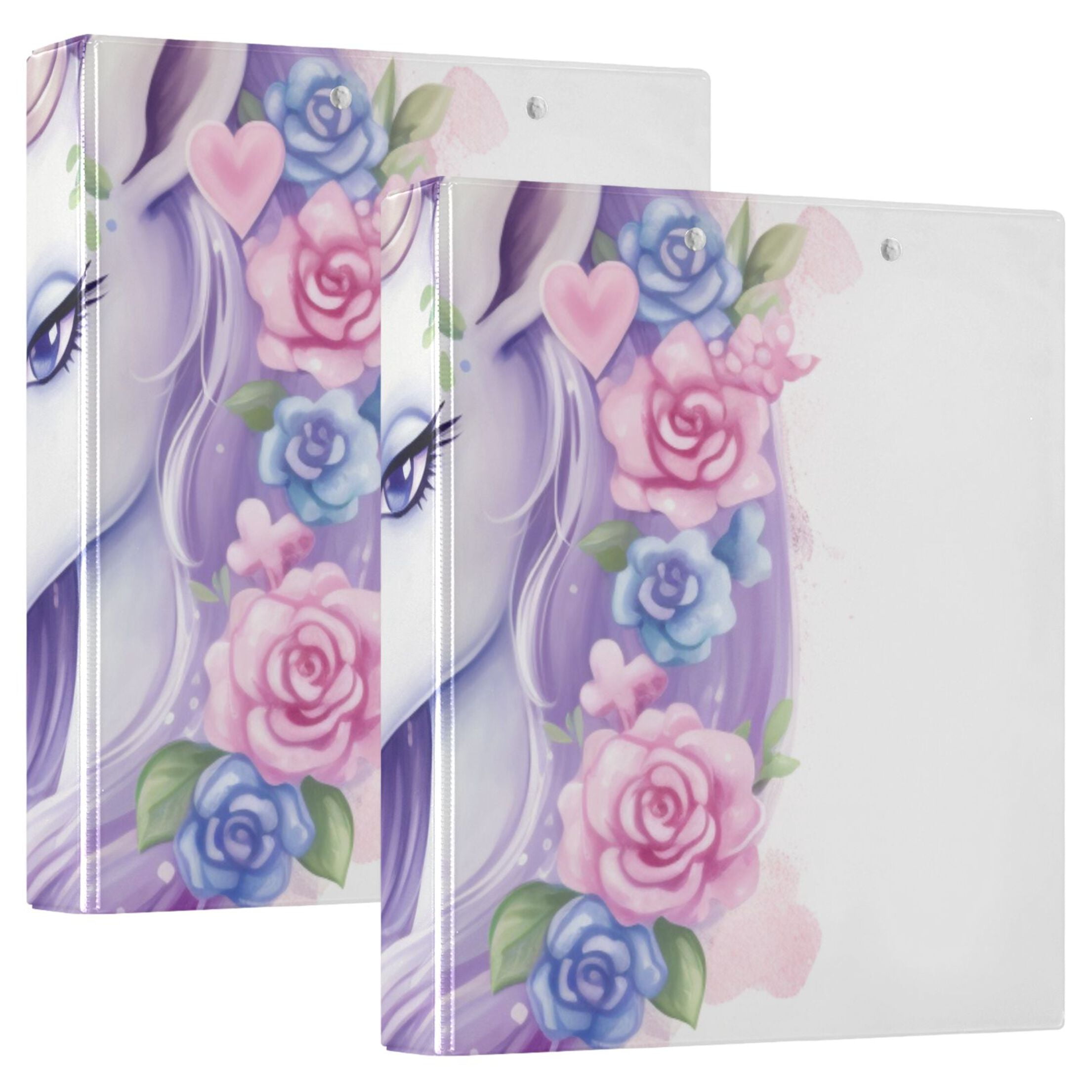 Unicorn Head Flowers Hair 3 Ring Binders 1.5 inch Hardcover File ...