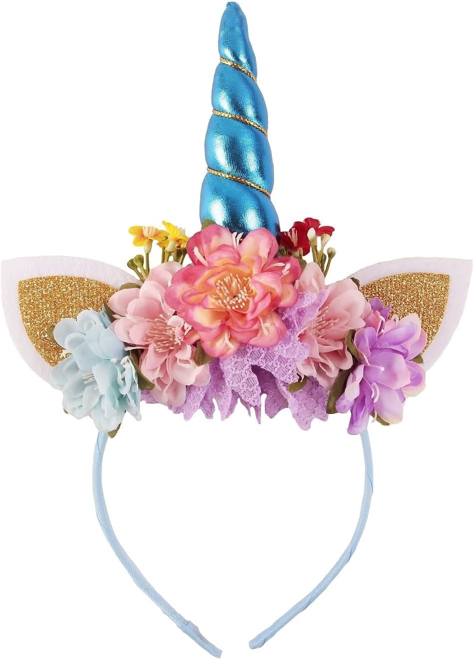 Unicorn Headband Simulated Daisy Flower Glitter Horn Crown Birthday ...