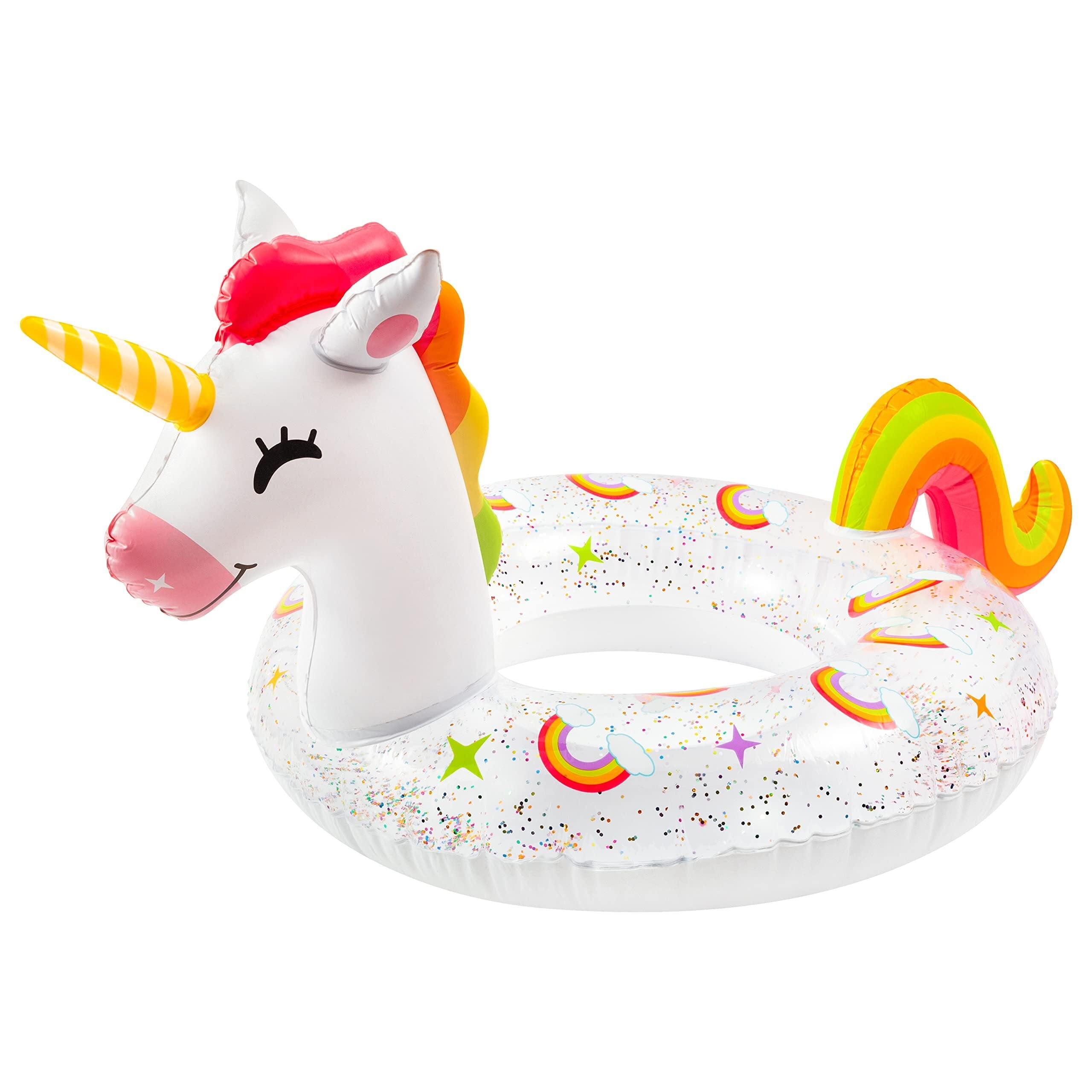 Unicorn Inflatable Pool Float with Glitters Inflation Swimming Ring ...