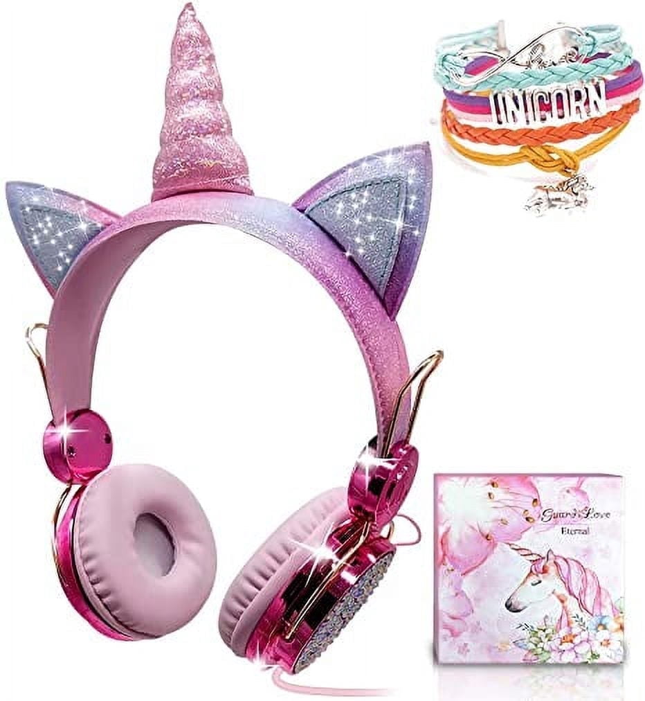 Qearfun Unicorn Kids Headphones, Wired and Bluetooth 5.0, Adjustable ...