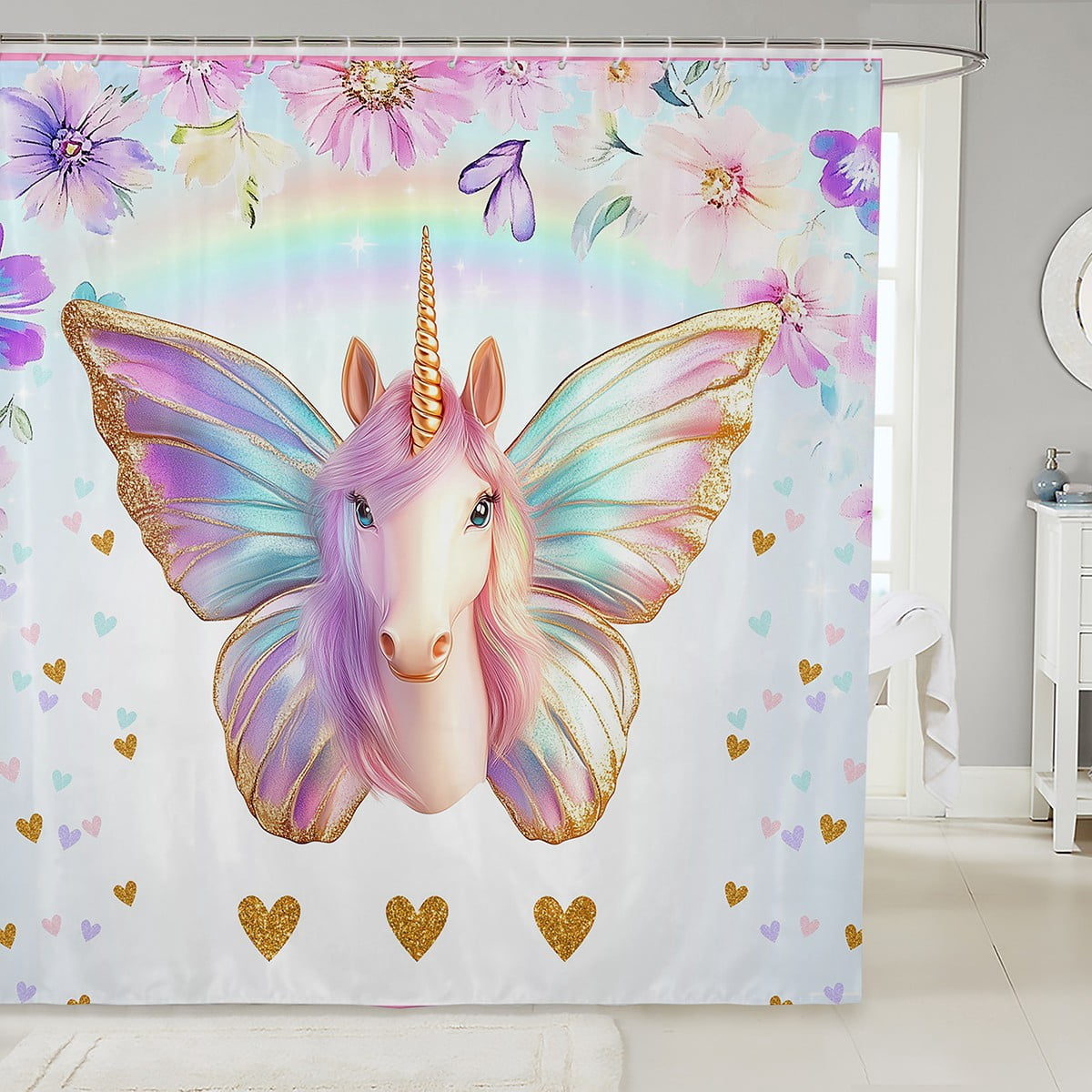 Unicorn Fabric Shower Curtain, Butterfly Shower Curtain Unicorn ...