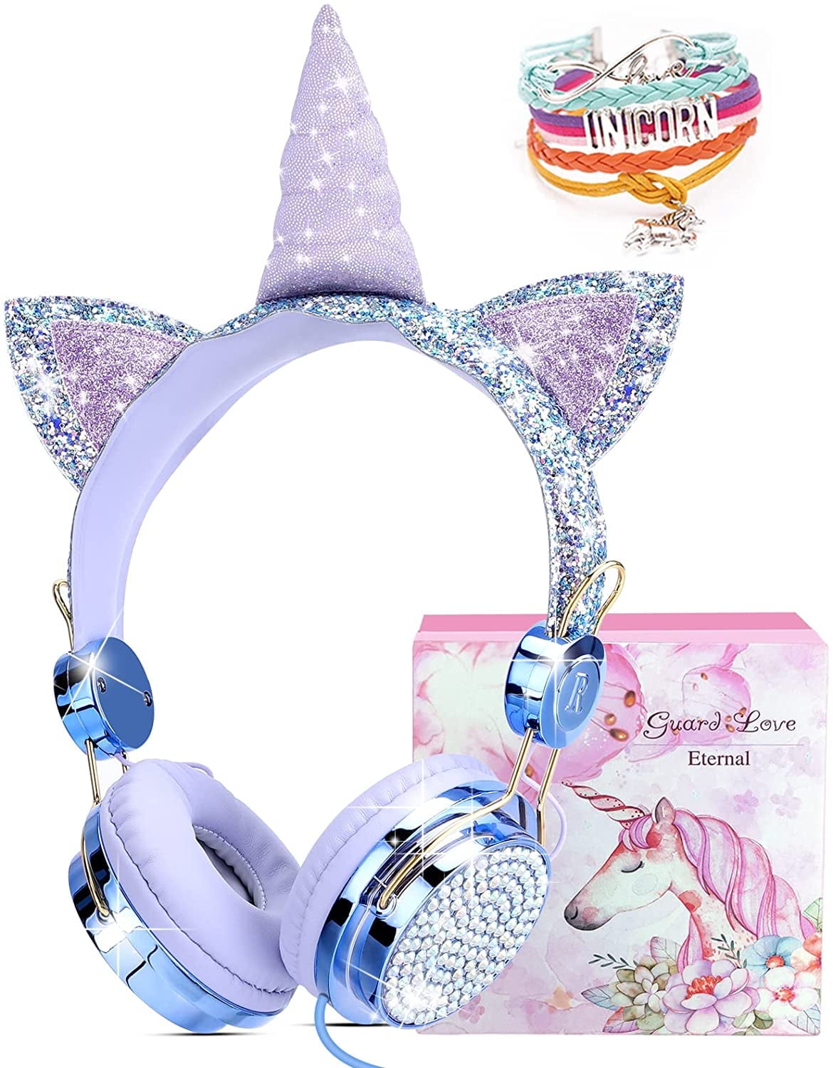 TCJJ Unicorn Kids Wired Headphones with Mic, Cat Ear Design, Ideal for ...