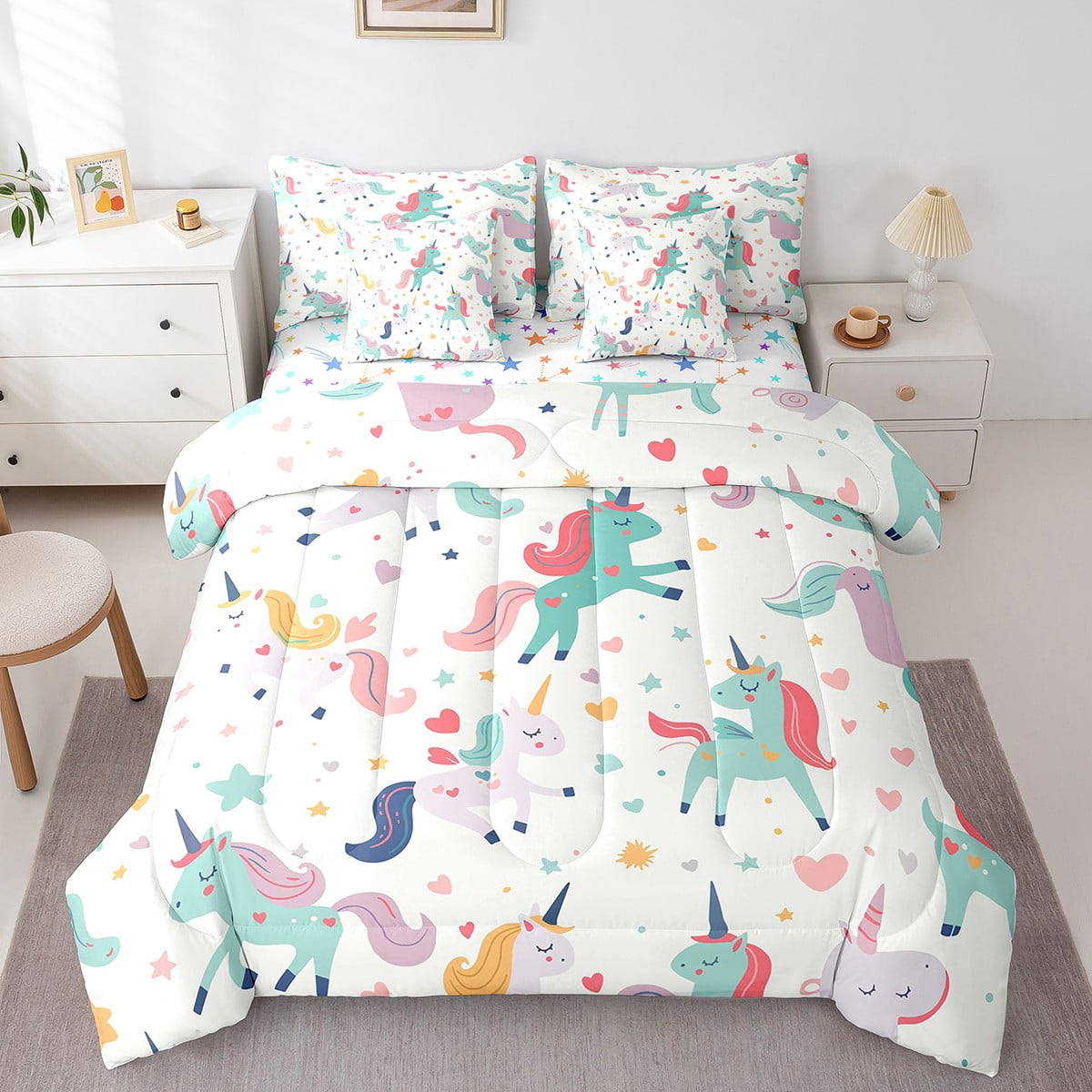 Unicorn King Bed in a Bag 7 Piece Princess Prince Themed Bedding Set ...