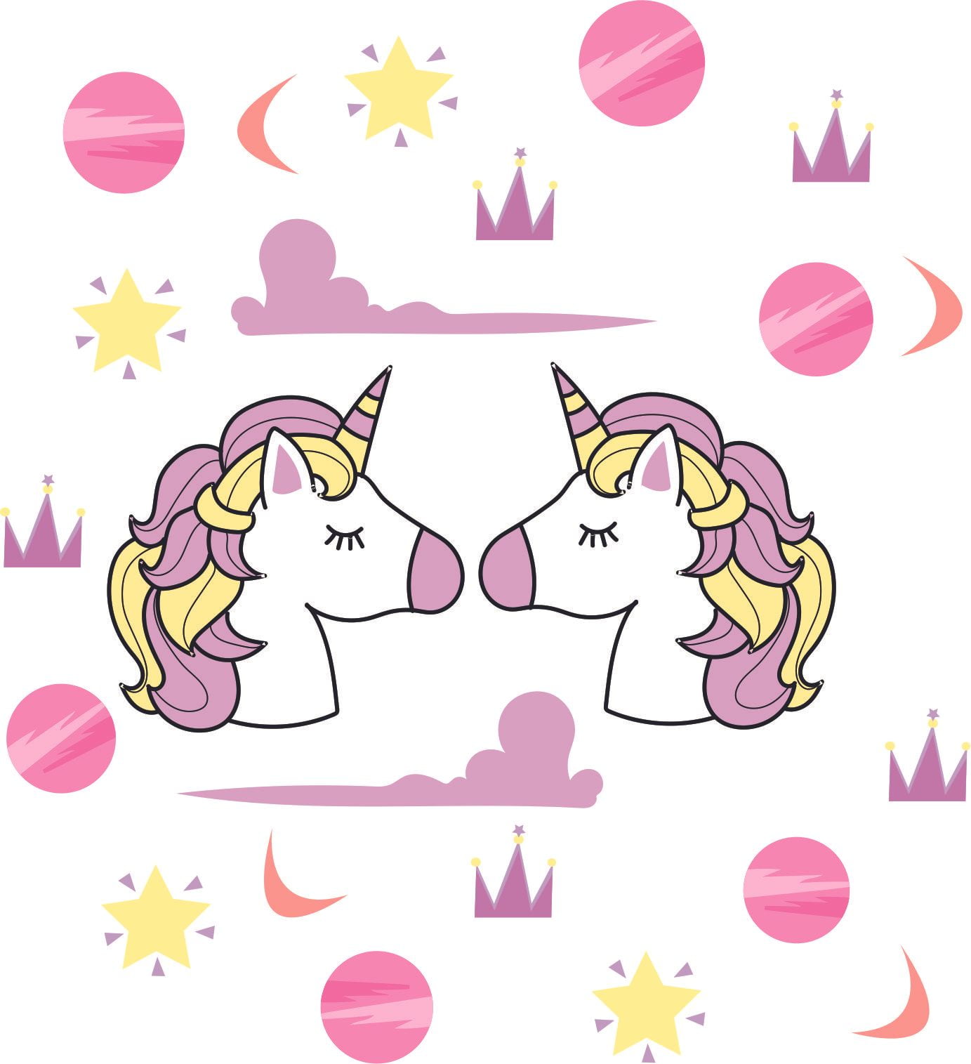 Unicorn Kisses Cute Unicorns Cartoon Decors Wall Sticker Art Design ...