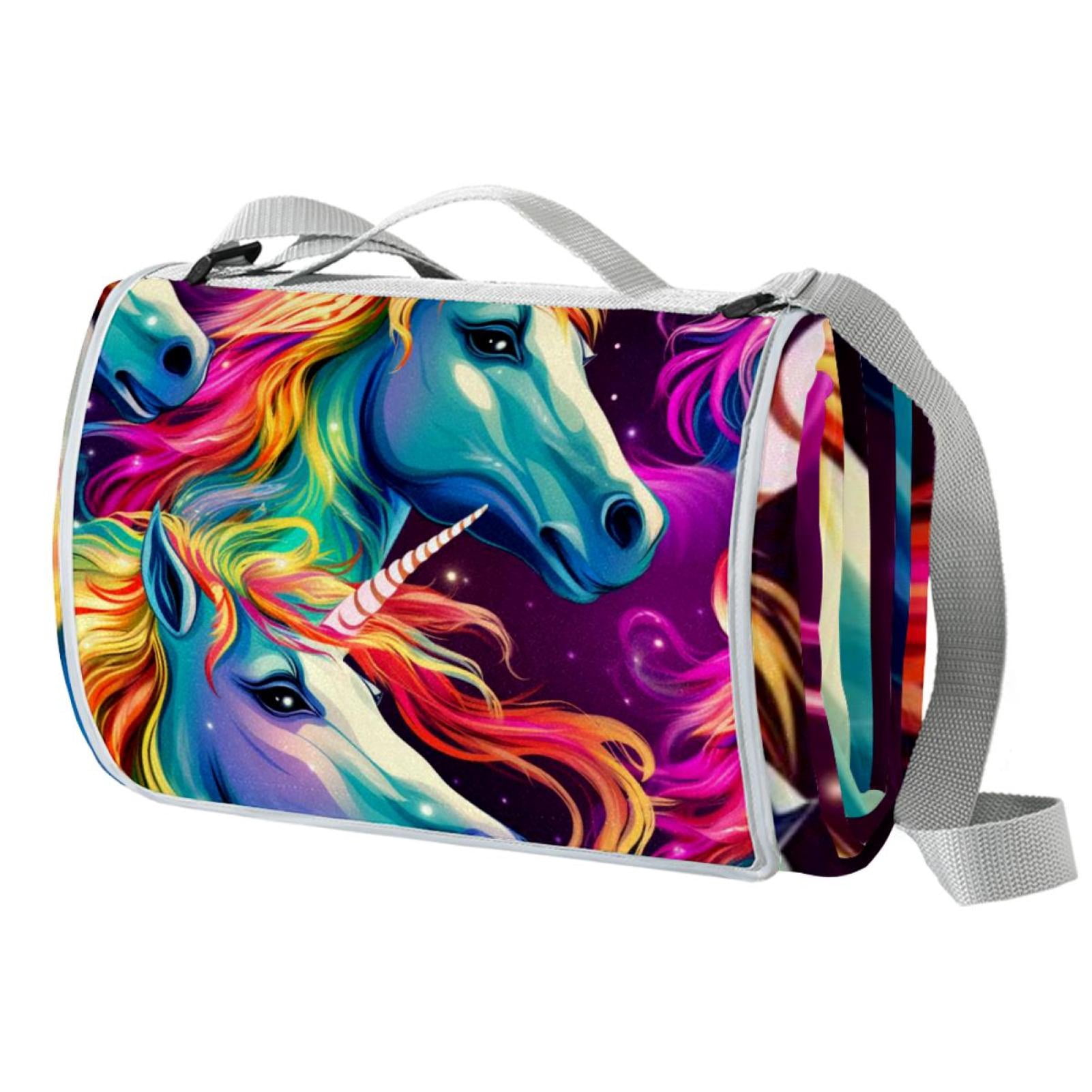 Unicorn Large Canvas Beach Blanket Picnic Mat - Waterproof Foldable ...