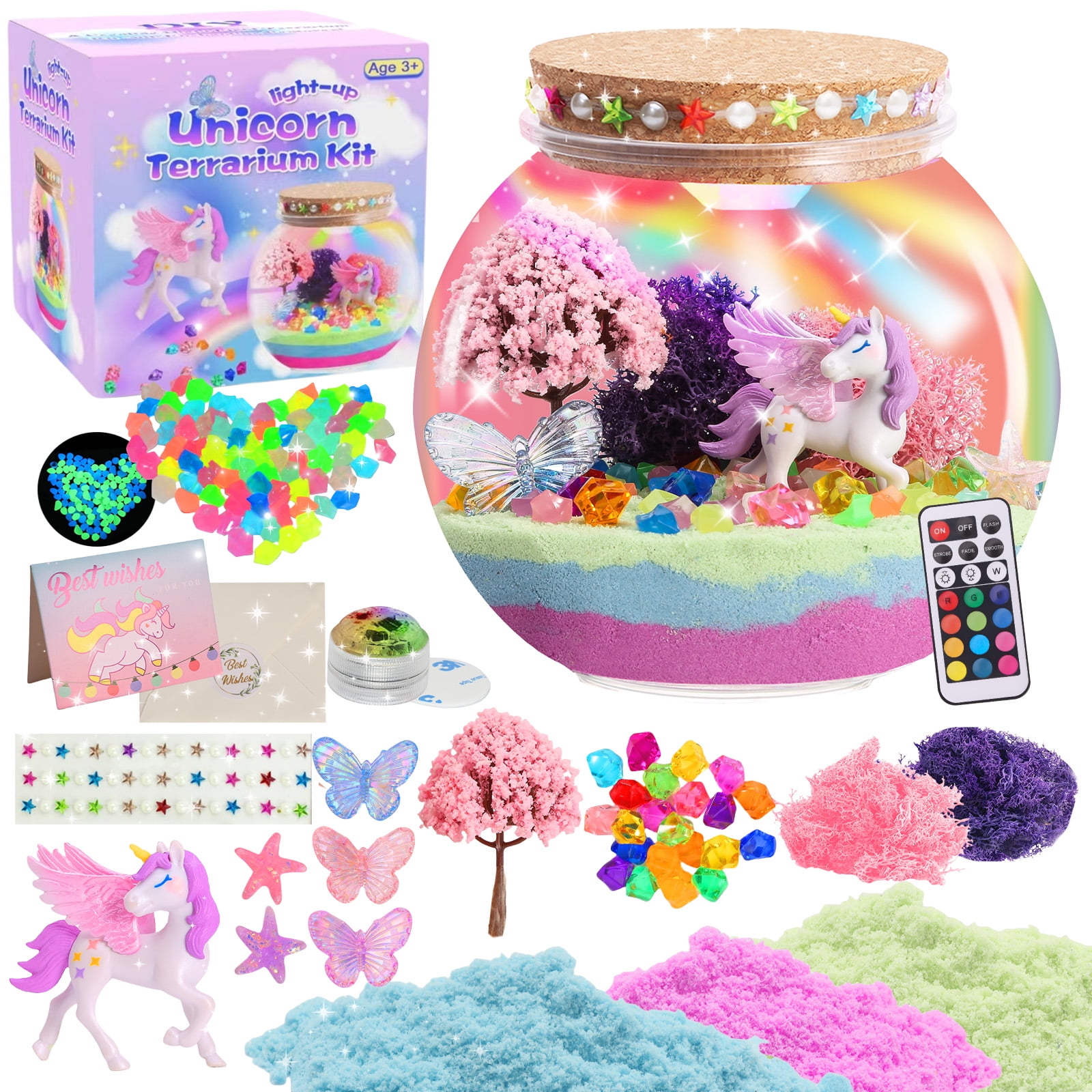 Unicorn Light-Up Terrarium Kit for Kids - LED Night Light Birthday ...